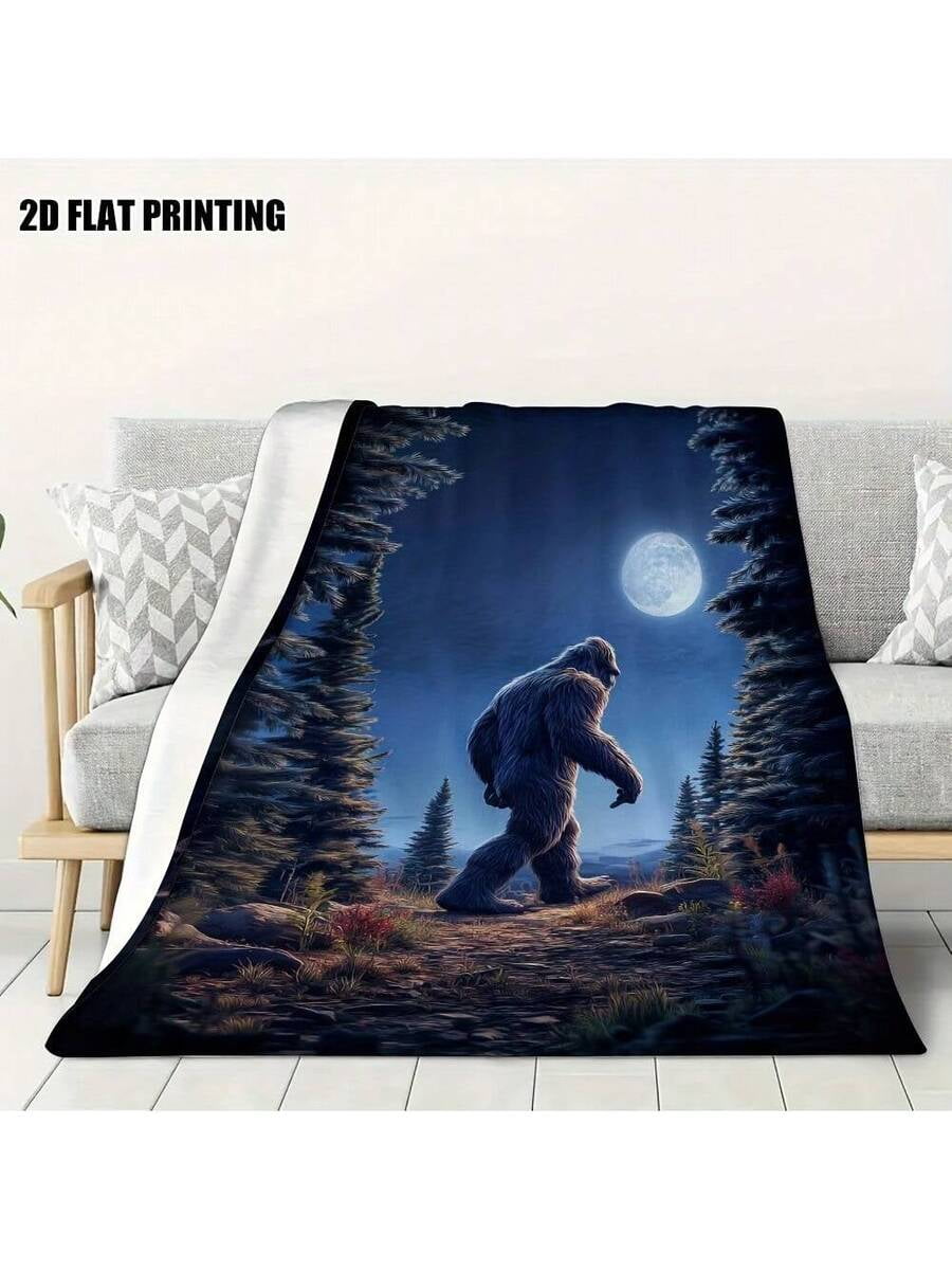 Deep Forest Flannel Blanket with Bigfoot, Elk & Bear Patterns - Super ...