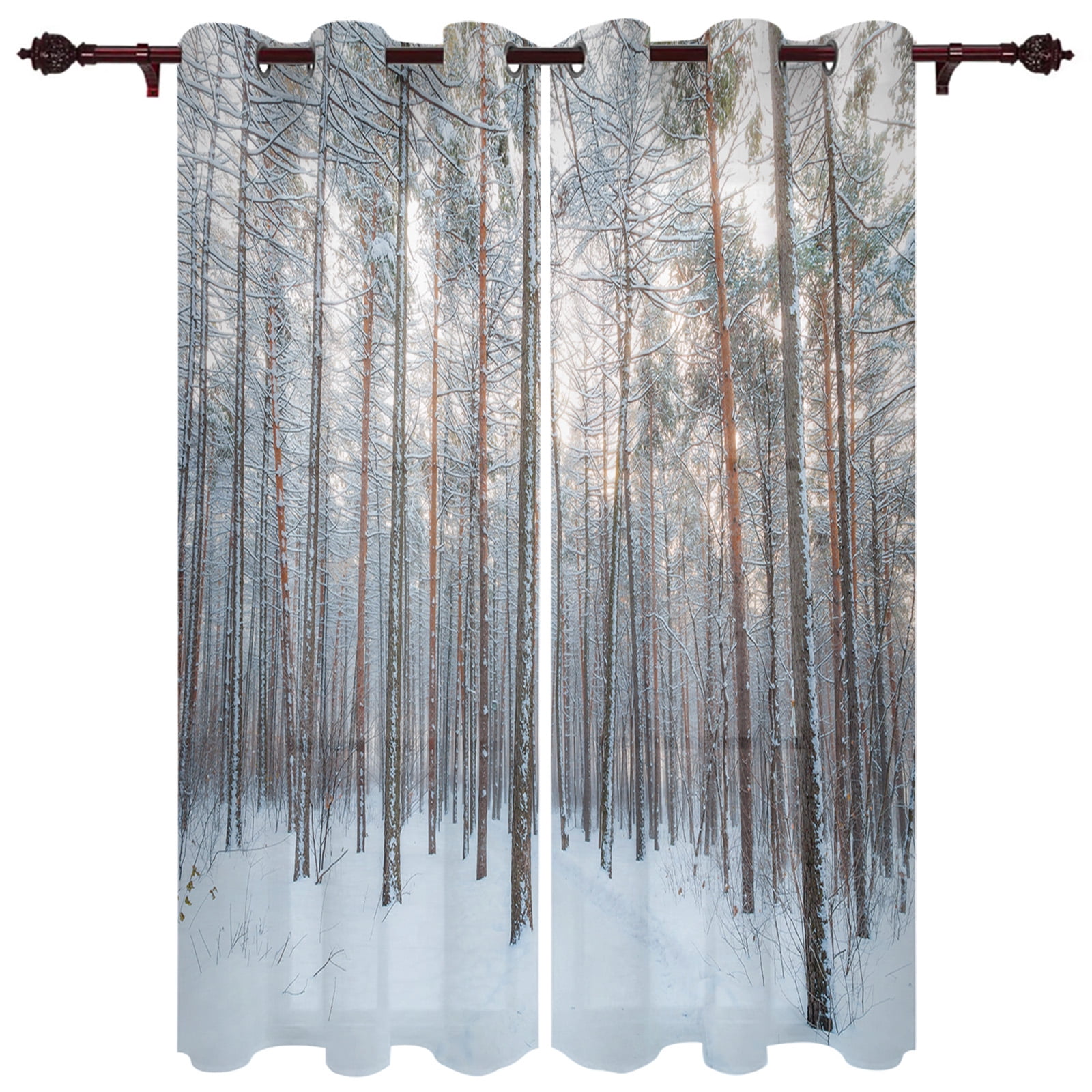 Deep Forest Snow Scene Curtains for Living Room Window Curtain for ...