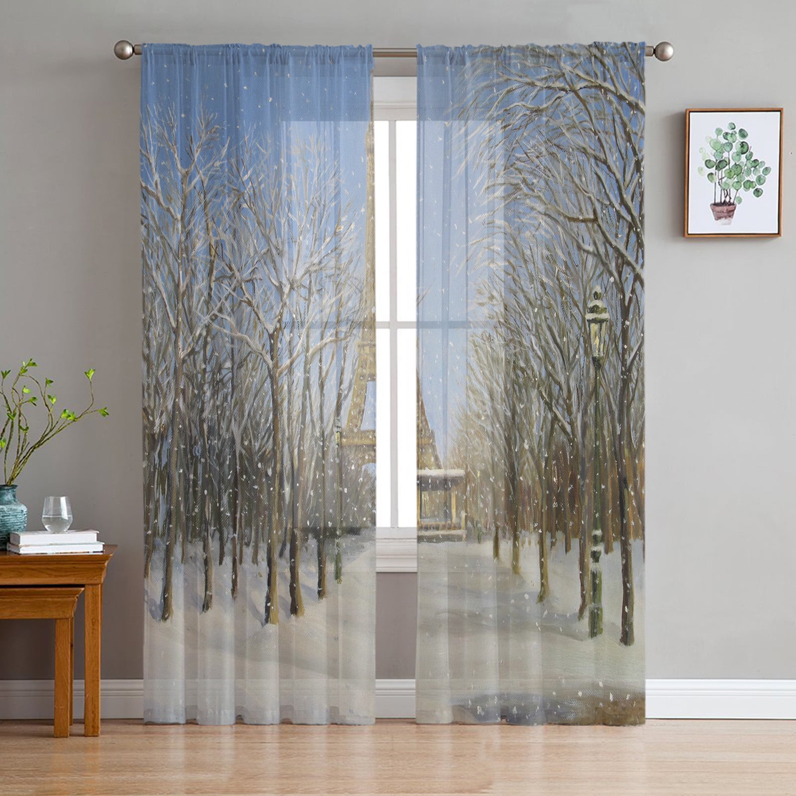 Deep Forest Snow Scene Tulle Curtains for Living Room Drapes Window ...