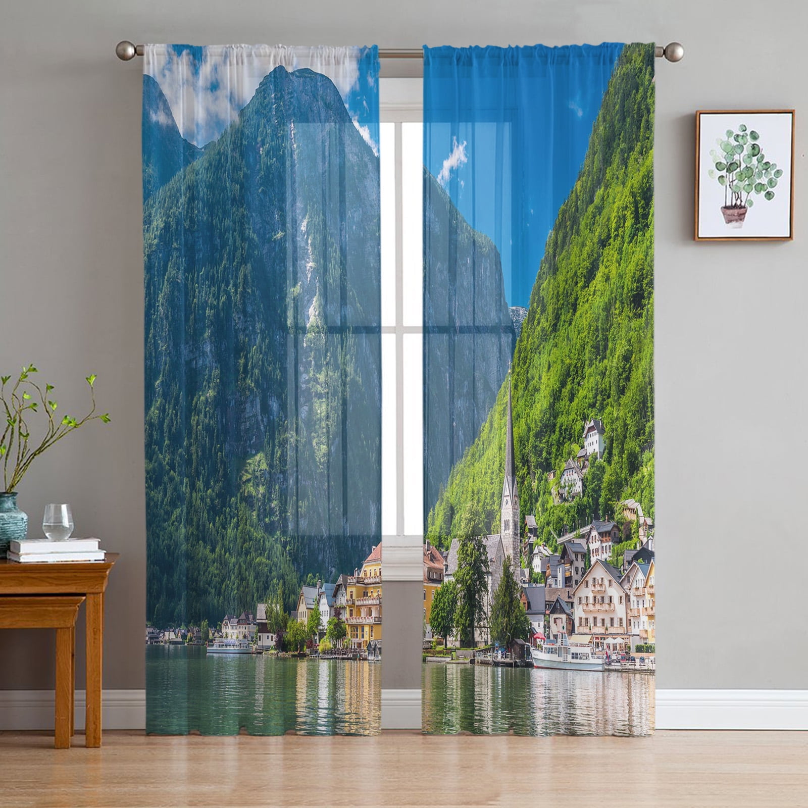 Deep Forest Snow Scene Tulle Curtains for Living Room Drapes Window ...
