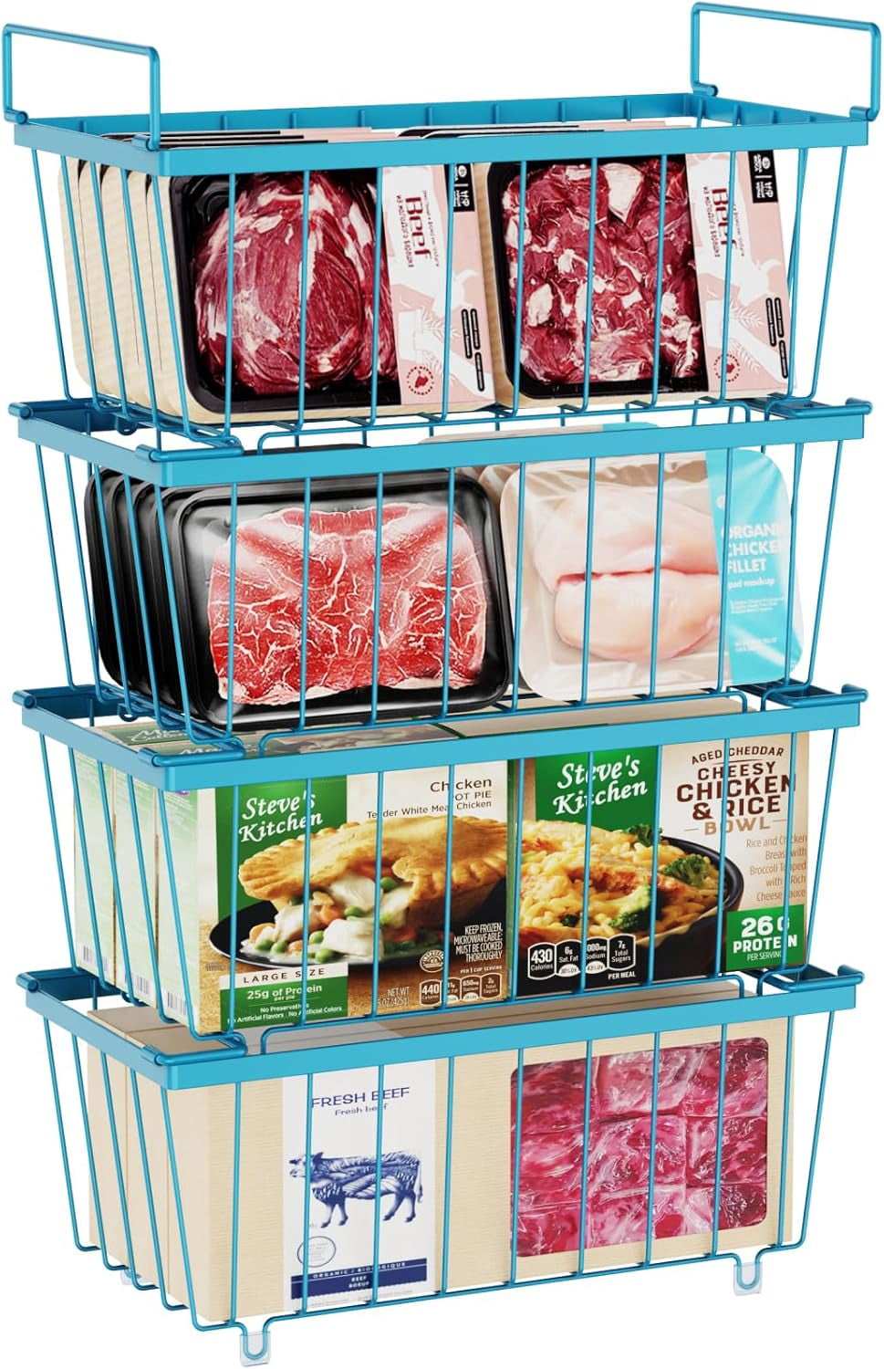 Deep Freezer Organizer Bins - 4 Pack Small Stackable Freezer Organizer ...