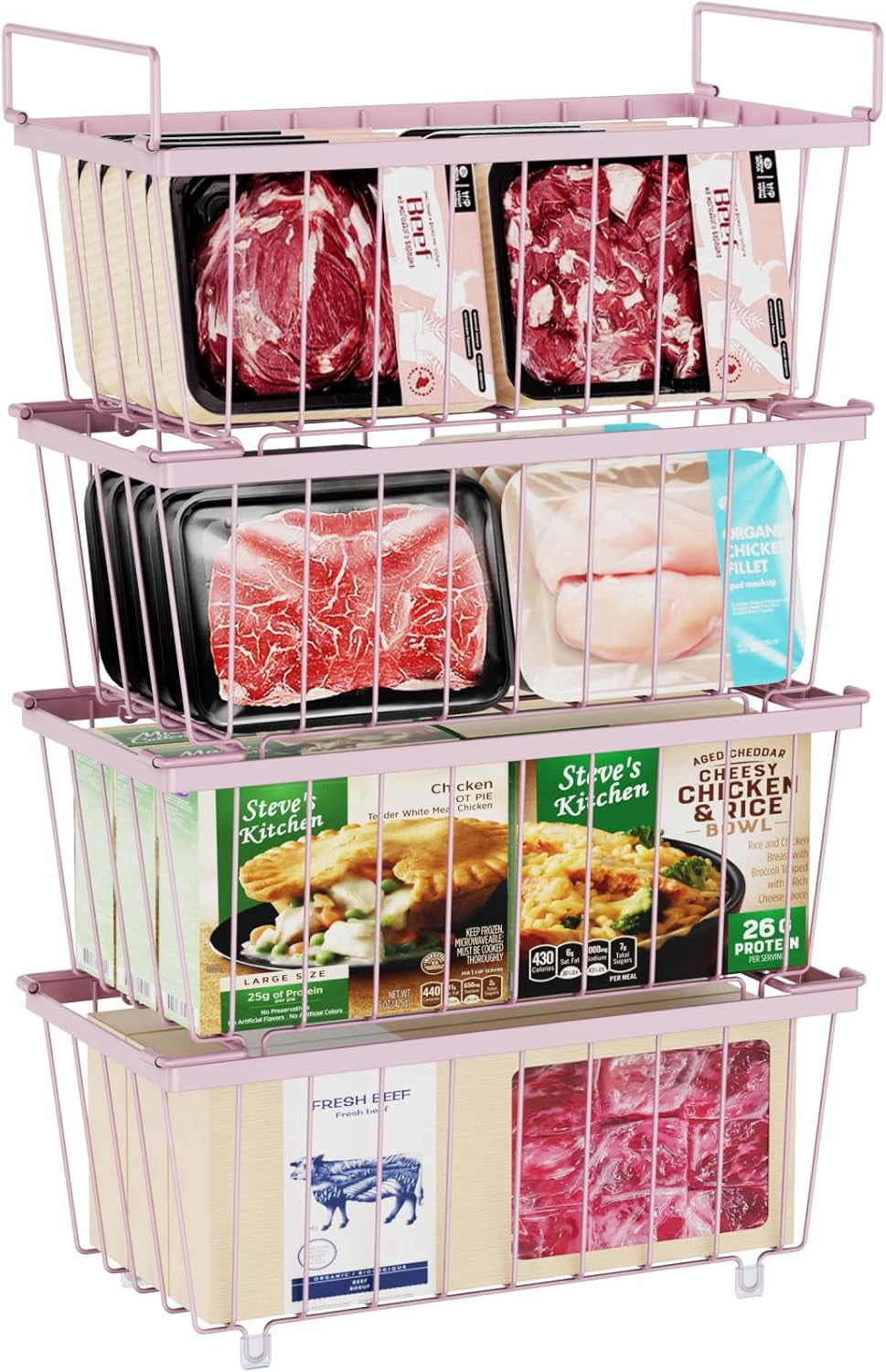 Deep Freezer Organizer Bins - 4 Pack Small Stackable Freezer Organizer ...