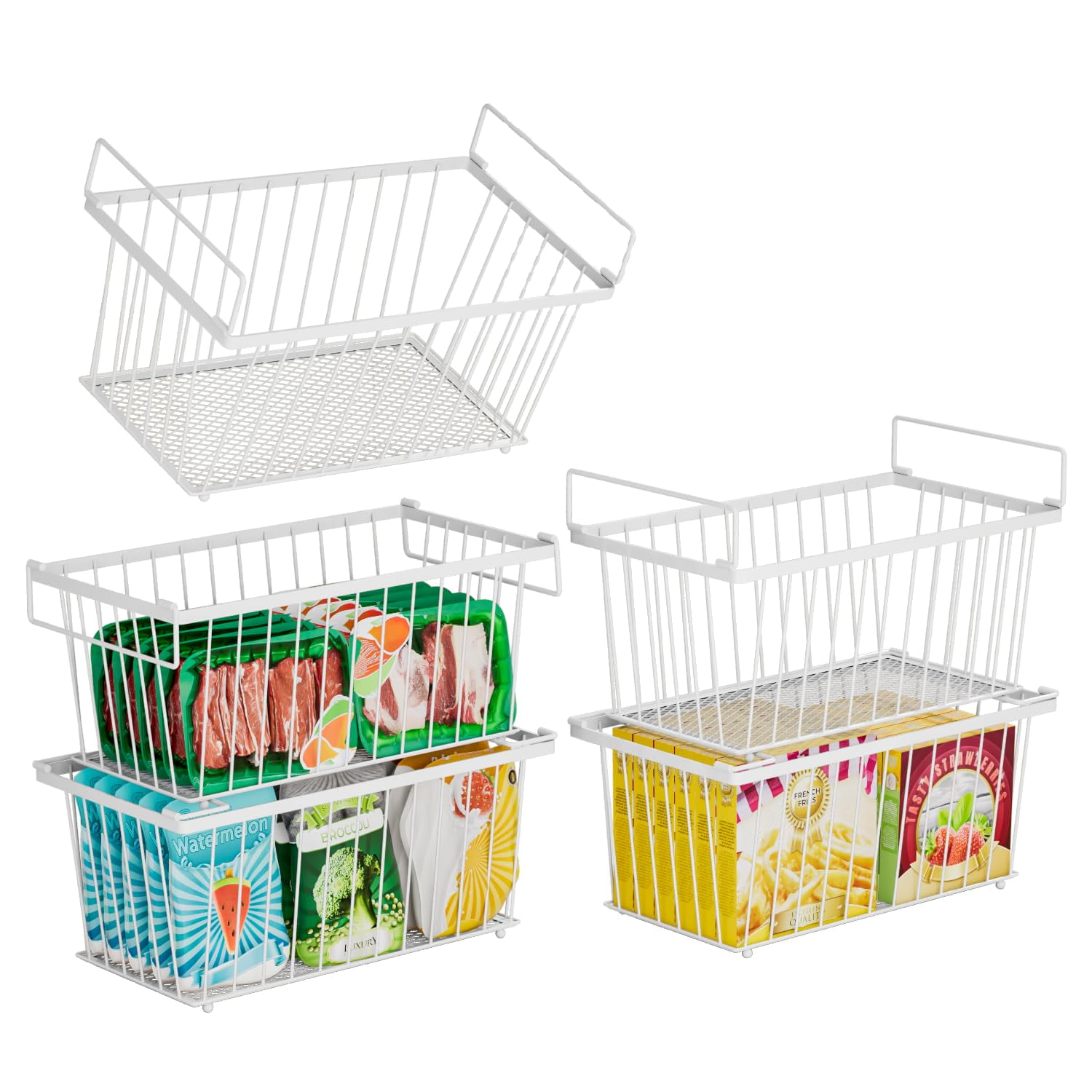 Deep Freezer Organizer Bins 5 Pack, Upgraded Sturdy Mesh Bottom & Metal ...