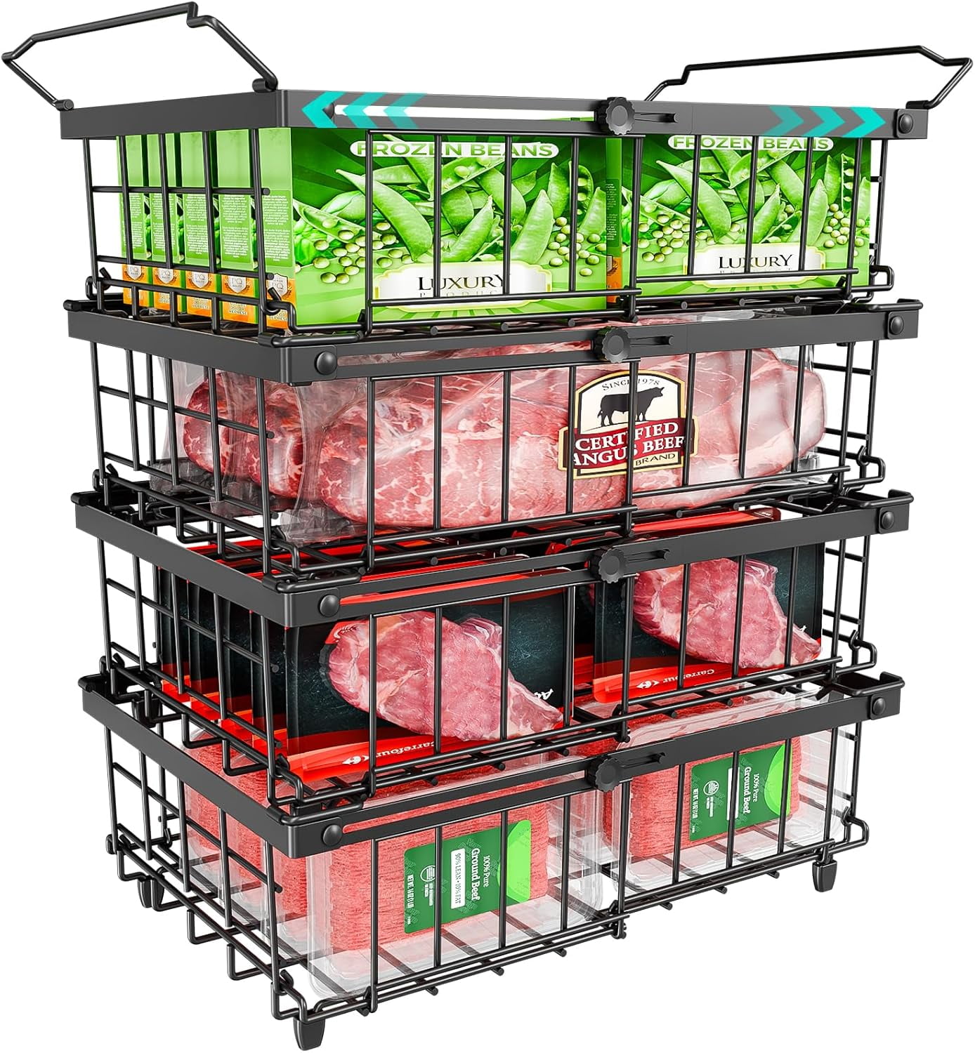 Deep Freezer Organizer Bins, Expandable from 11.3” to 17.7 Stackable ...