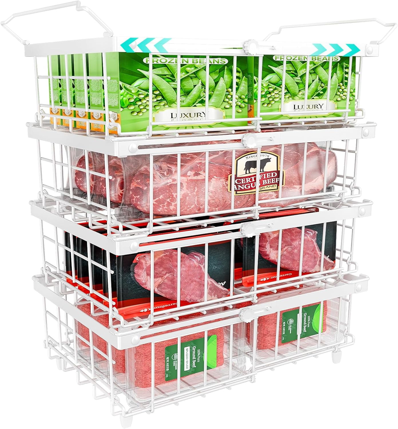 Deep Freezer Organizer Bins, Expandable from 11.3” to 17.7 Stackable ...