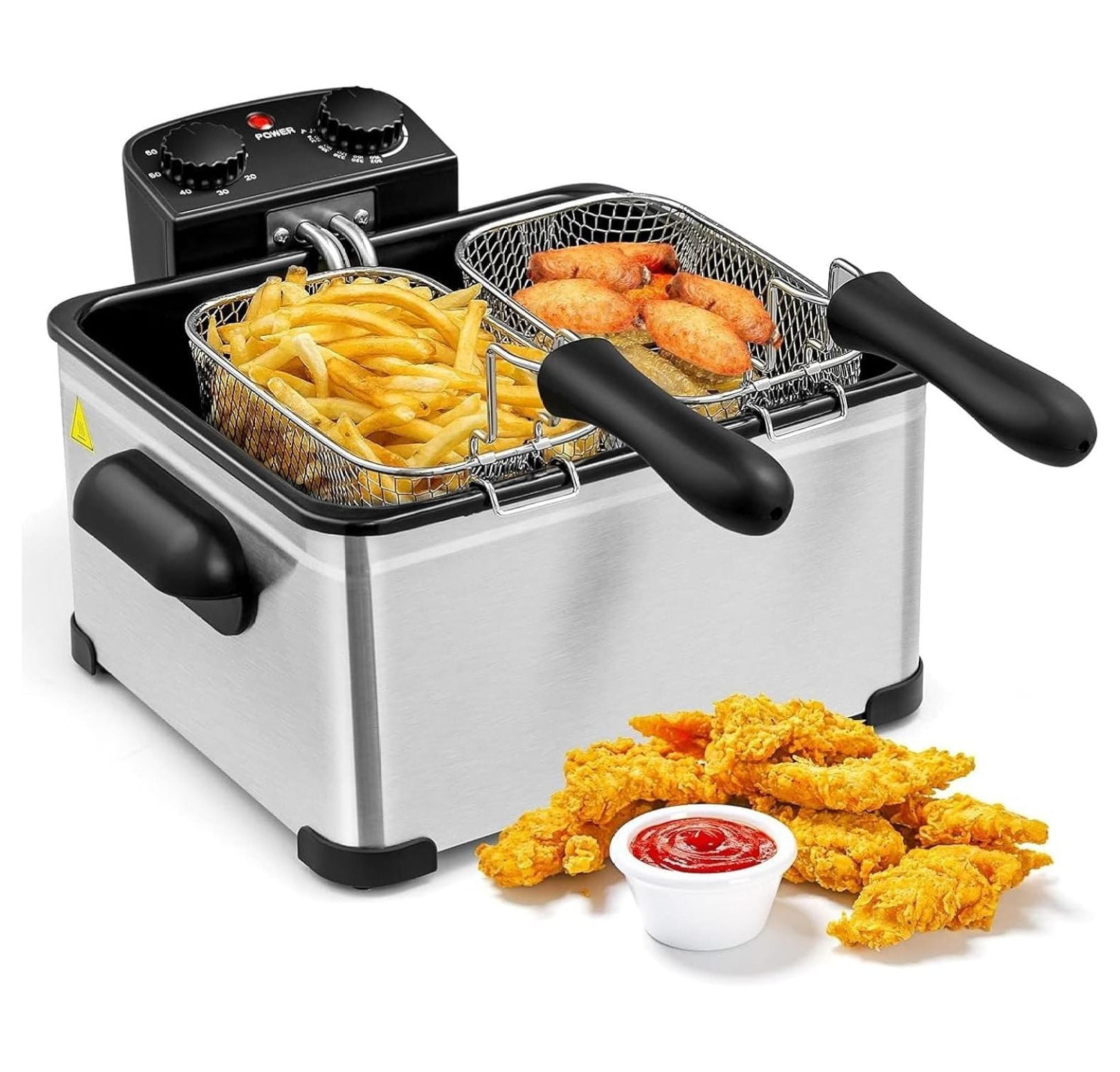 Deep Fryer with 2 Baskets, 5.3 Qt/5L Electric Fryer with Adjustable ...