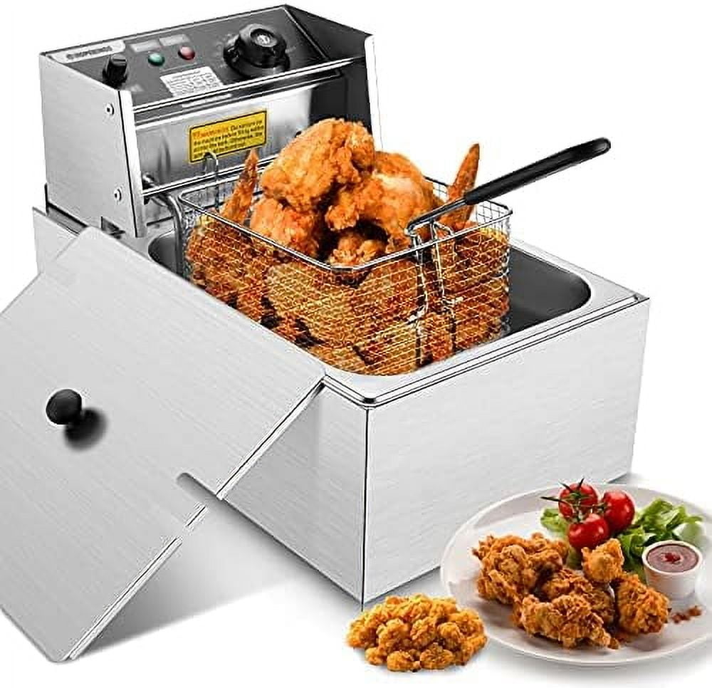 Deep Fryer, 6.3QT/6L Stainless Steel Large Single-Cylinder Electric ...