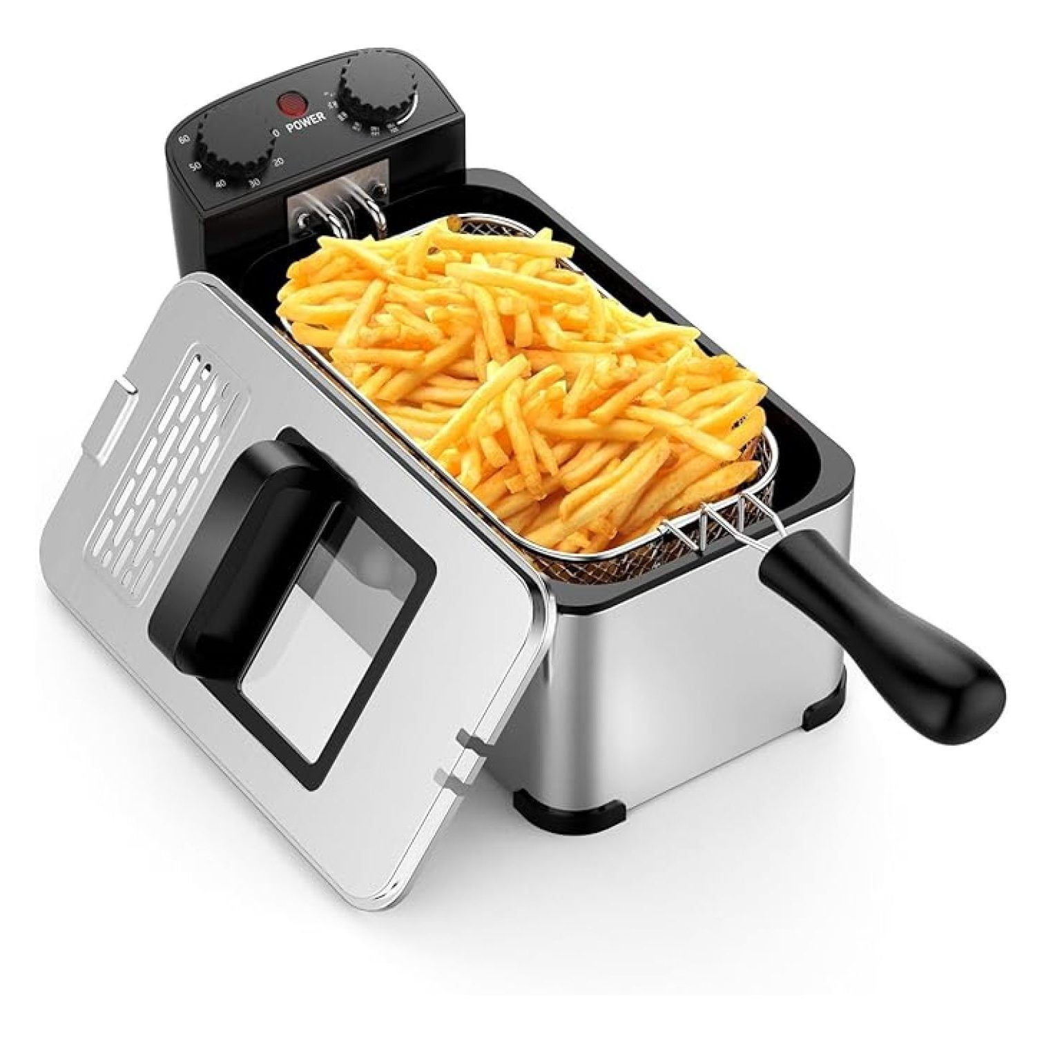 Deep Fryer with Basket, 3.2QT/12-Cup Stainless Steel Electric Fryer w ...