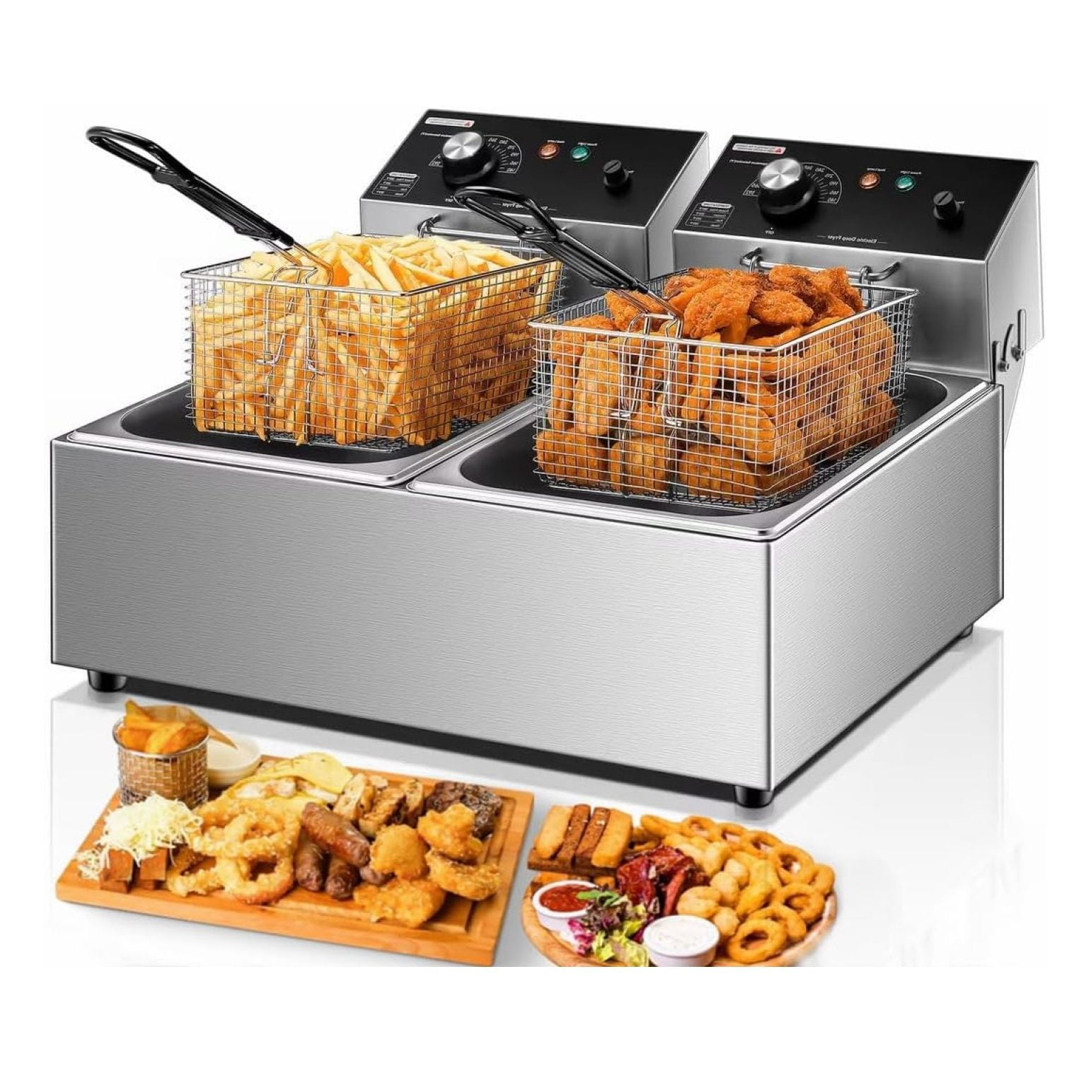 Deep Fryer with Basket, 3400W 20.7Qt Dual Deep Fryer with Temperature ...