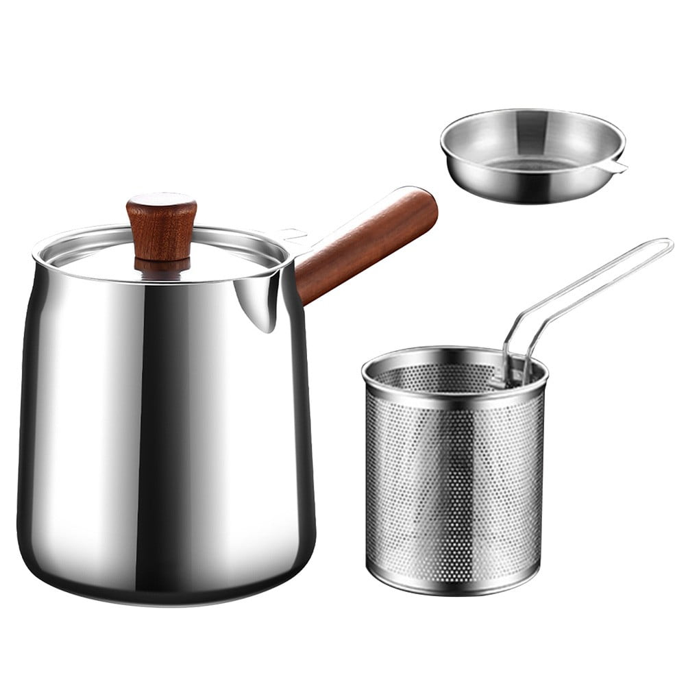 Deep Fryer Pan with Strainer,Oil Drip Rack,Stainless Steel Cooking Pot ...