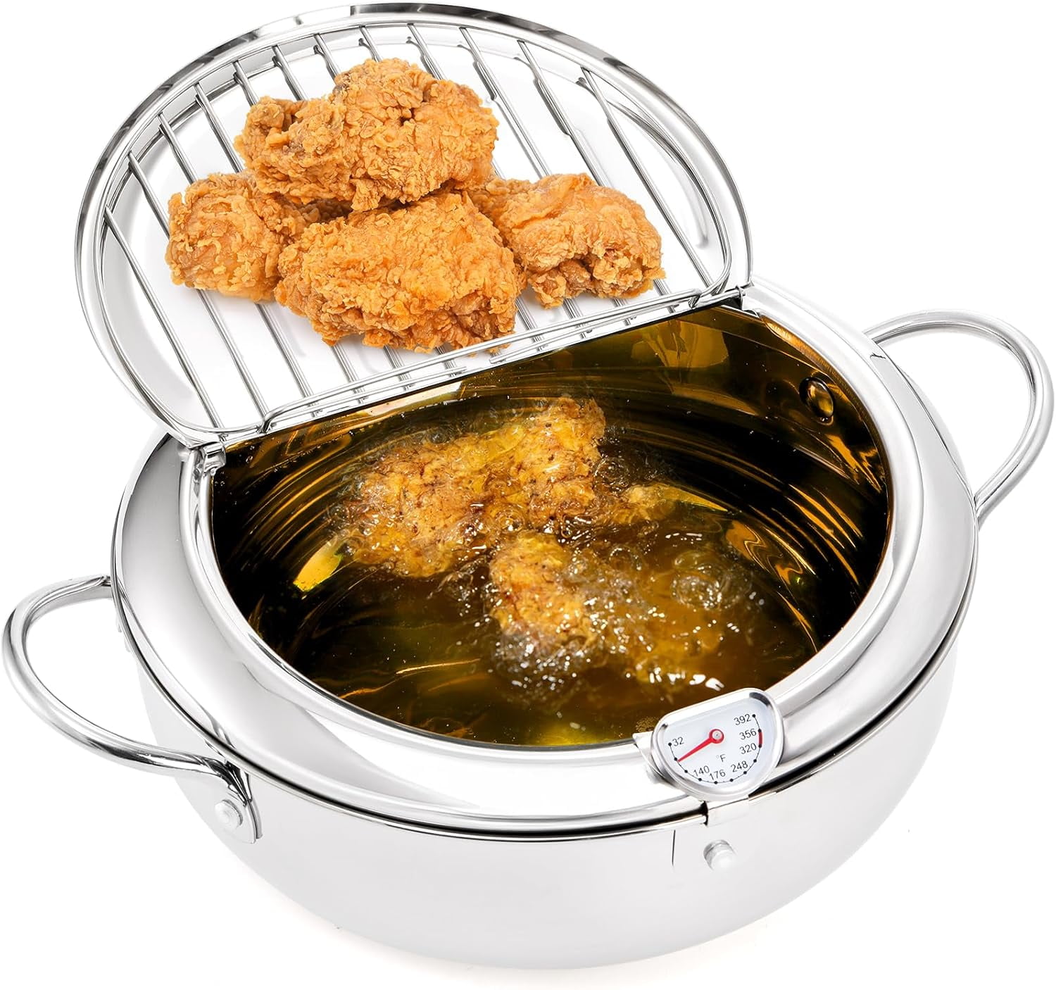 Deep Fryer Pot 304 Stainless Steel, 3.2L Frying Chicken Pot with ...