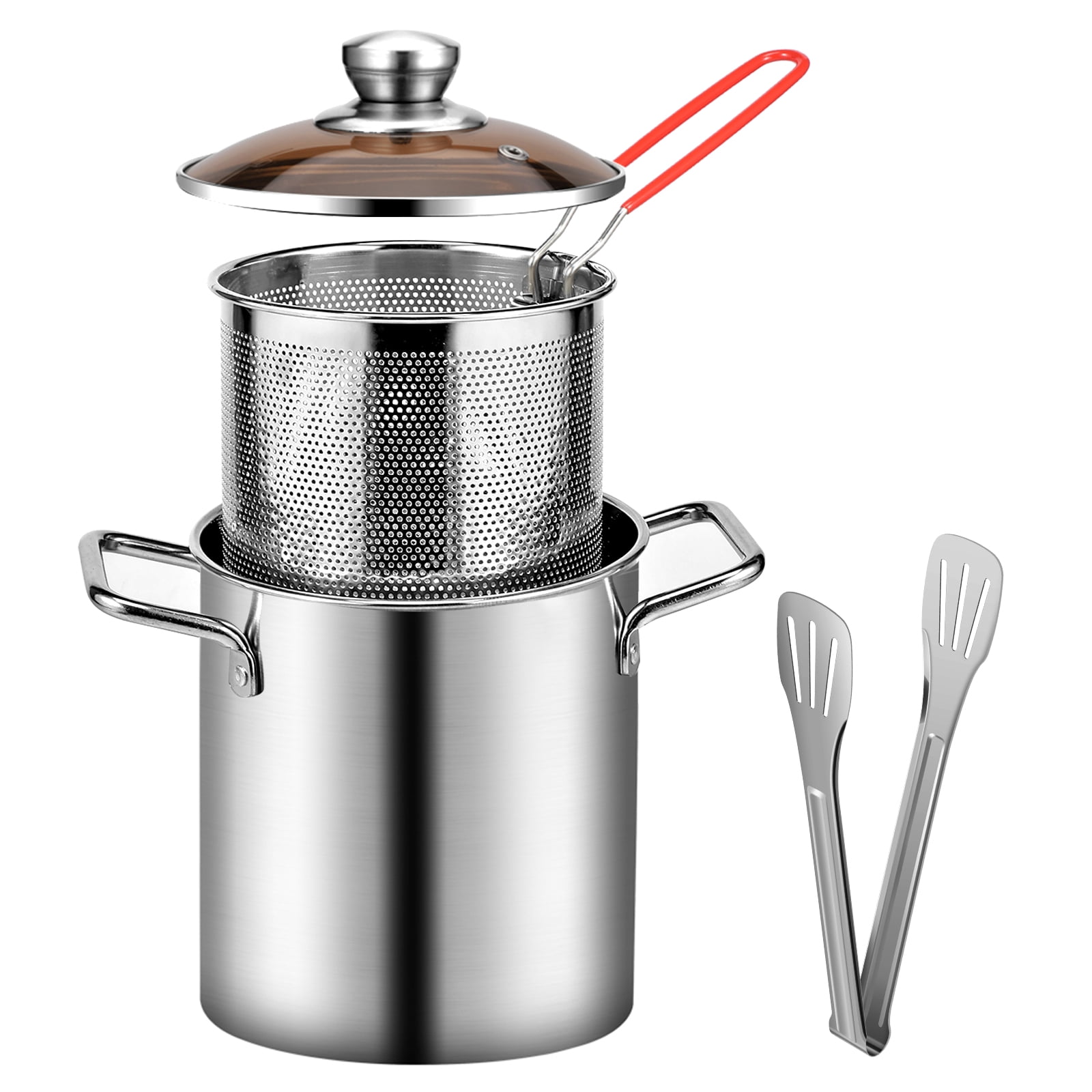 Deep Fryer Pot 304 Stainless Steel Fry Pot with Basket and Lid Food ...