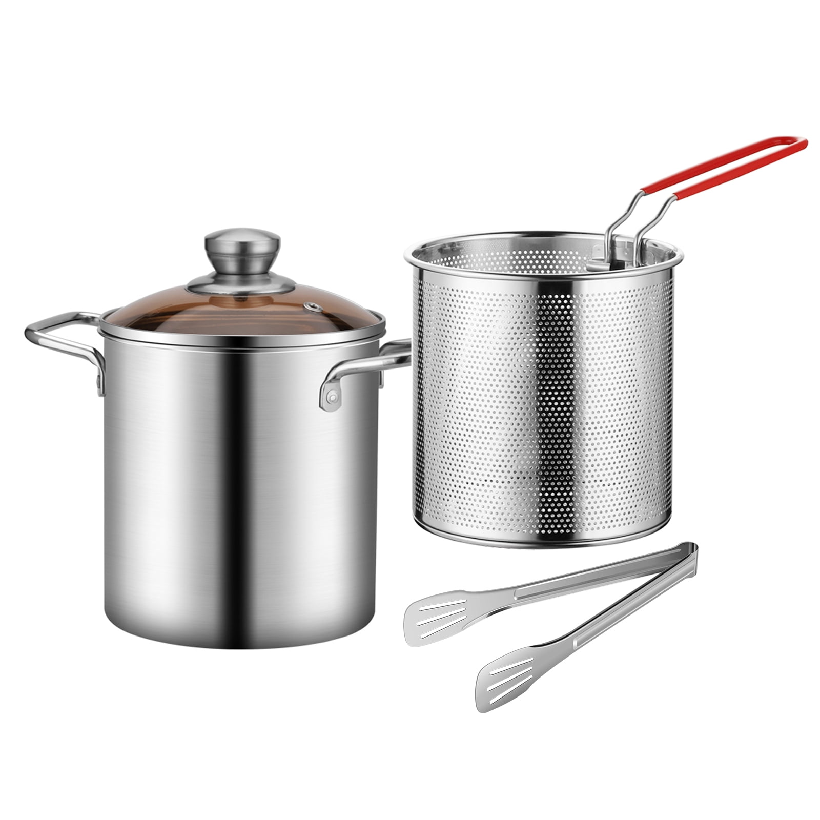 Deep Fryer Pot 304 Stainless Steel Fry Pot with Basket and Lid Food ...
