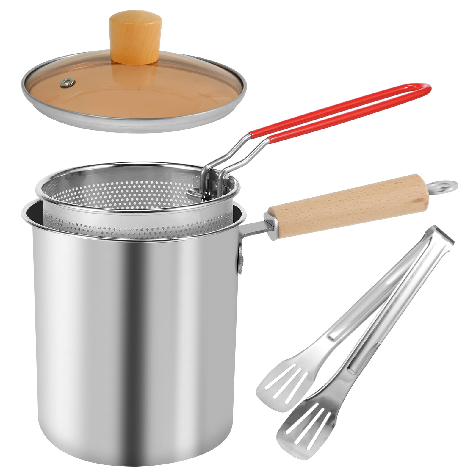 Deep Fryer Pot 304 Stainless Steel Frying Pan with Strainer Basket and ...