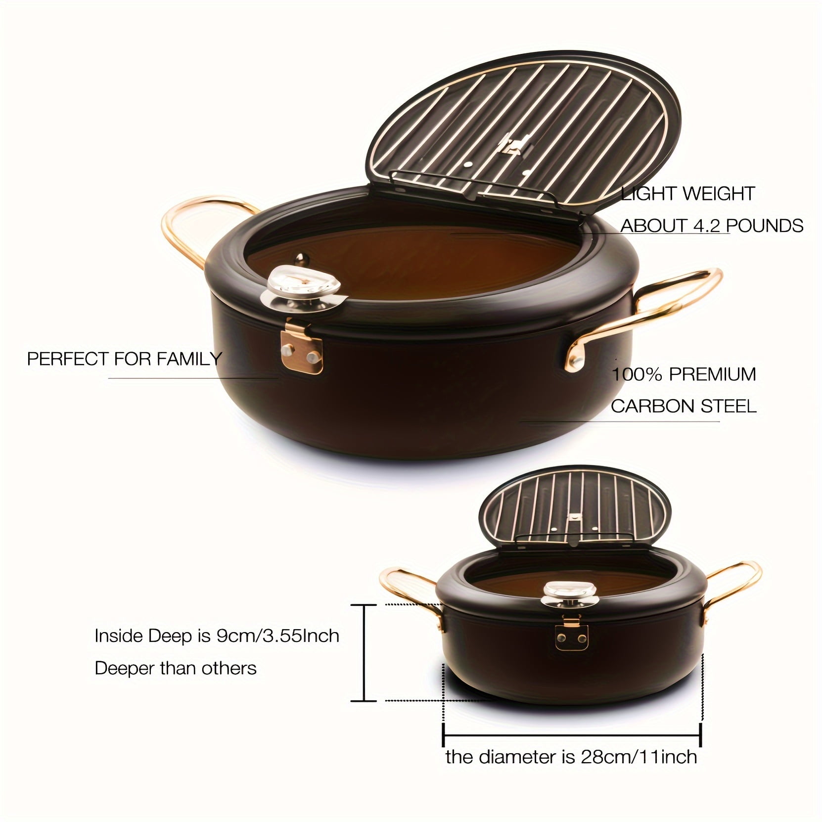 Deep Fryer Pot, 4.3L/11 Inch Japanese Tempura Frying Pot with ...