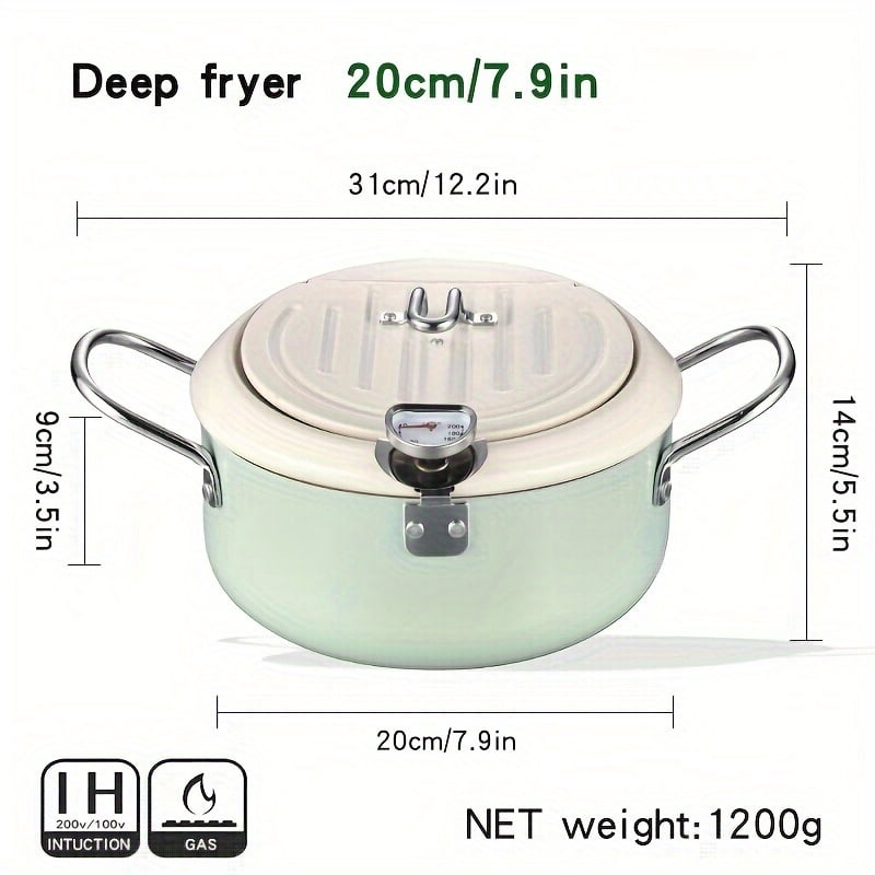 Deep Fryer Pot,7.9" Janpanese Style Tempura Frying Pot with Lid,304 ...