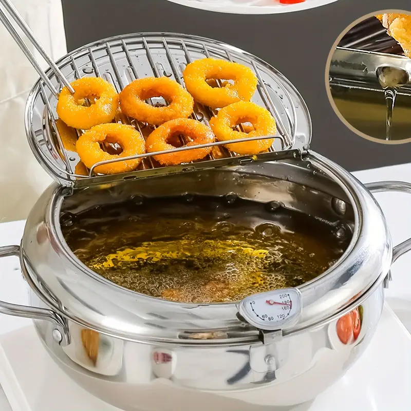 Deep Fryer Pot,9.7"Deep Fryer Stainless Steel Frying Pot With with Lid ...