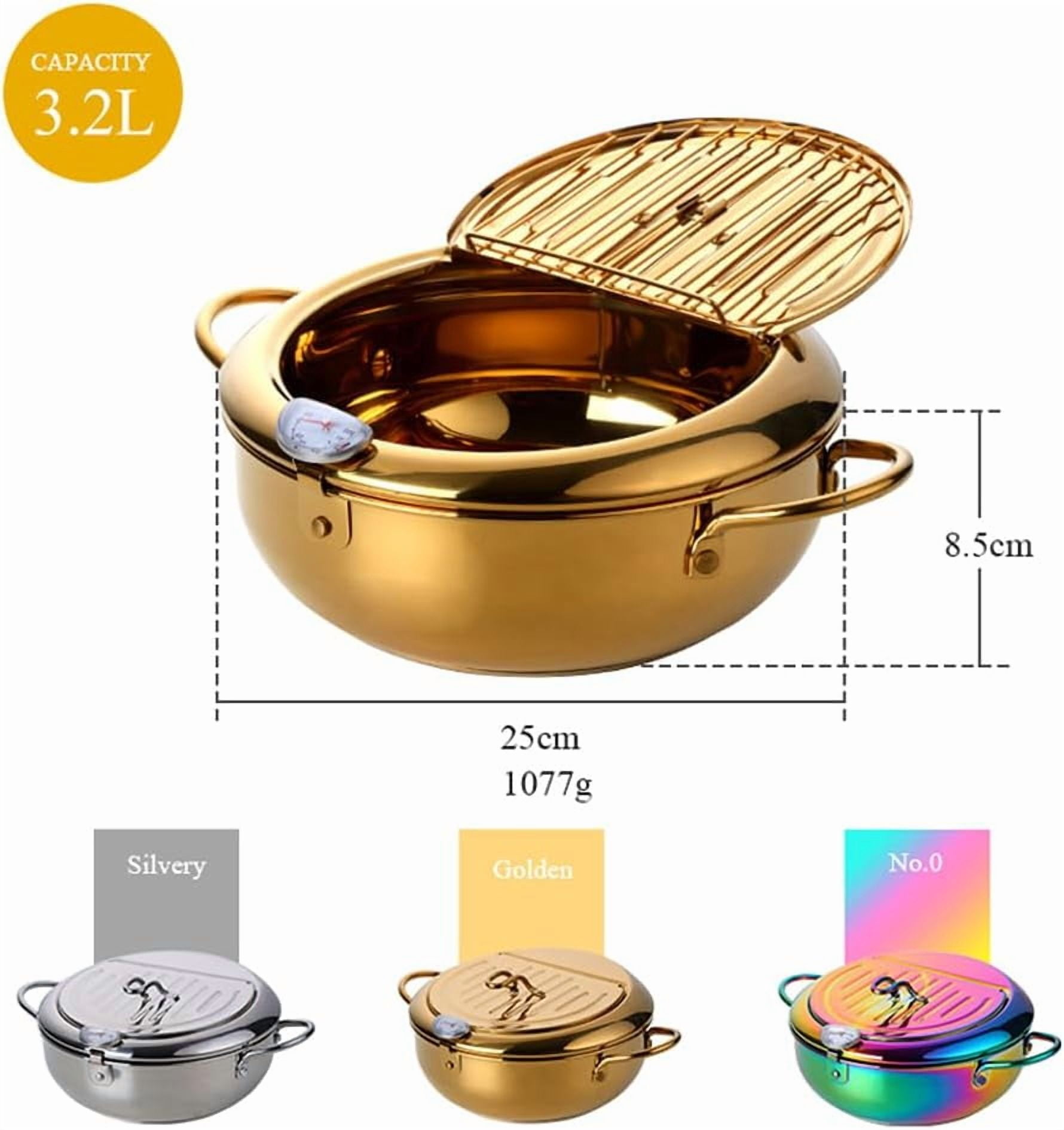 Deep Fryer Pot, 9.8"/2.8Qt Japanese Style Tempura Frying Pot with Lid ...