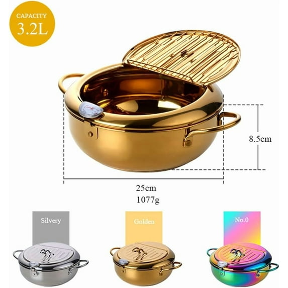 Deep Fryer Pot, 9.8"/2.8Qt Japanese Style Tempura Frying Pot with Lid ...