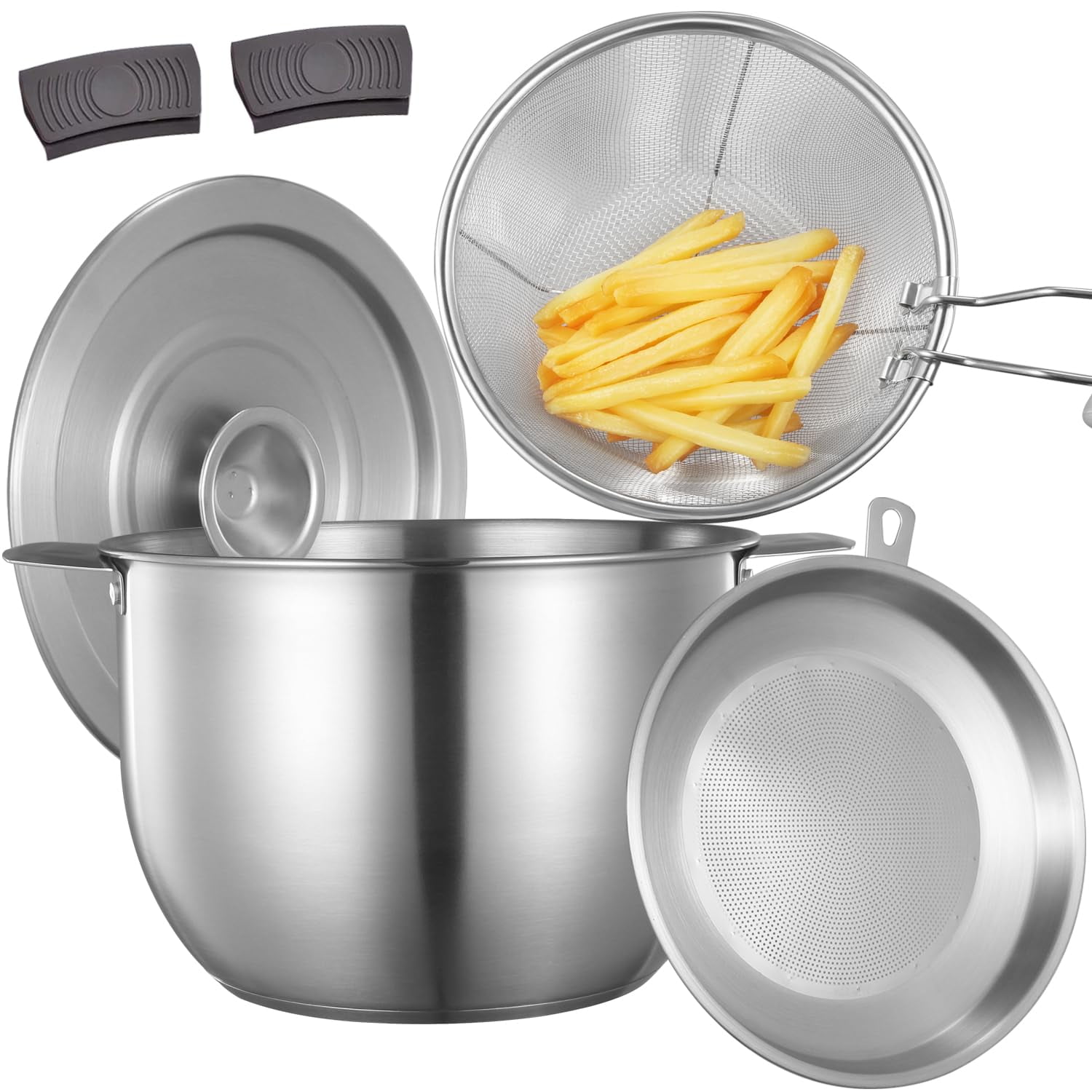 Deep Fryer Pot with Basket Lid and Strainer Steel Stove Top Fryer ...