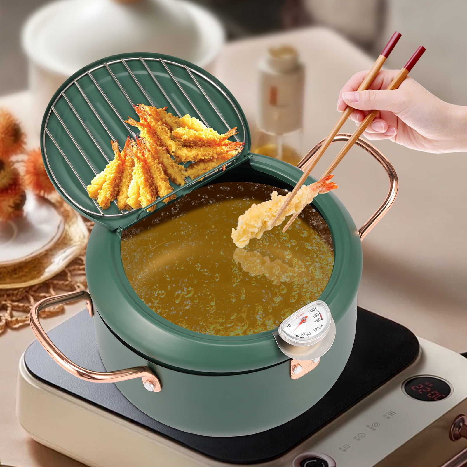 Deep Fryer Pot Carbon Steel Tempura Deep Fryer with Lid Nonstick Frying ...