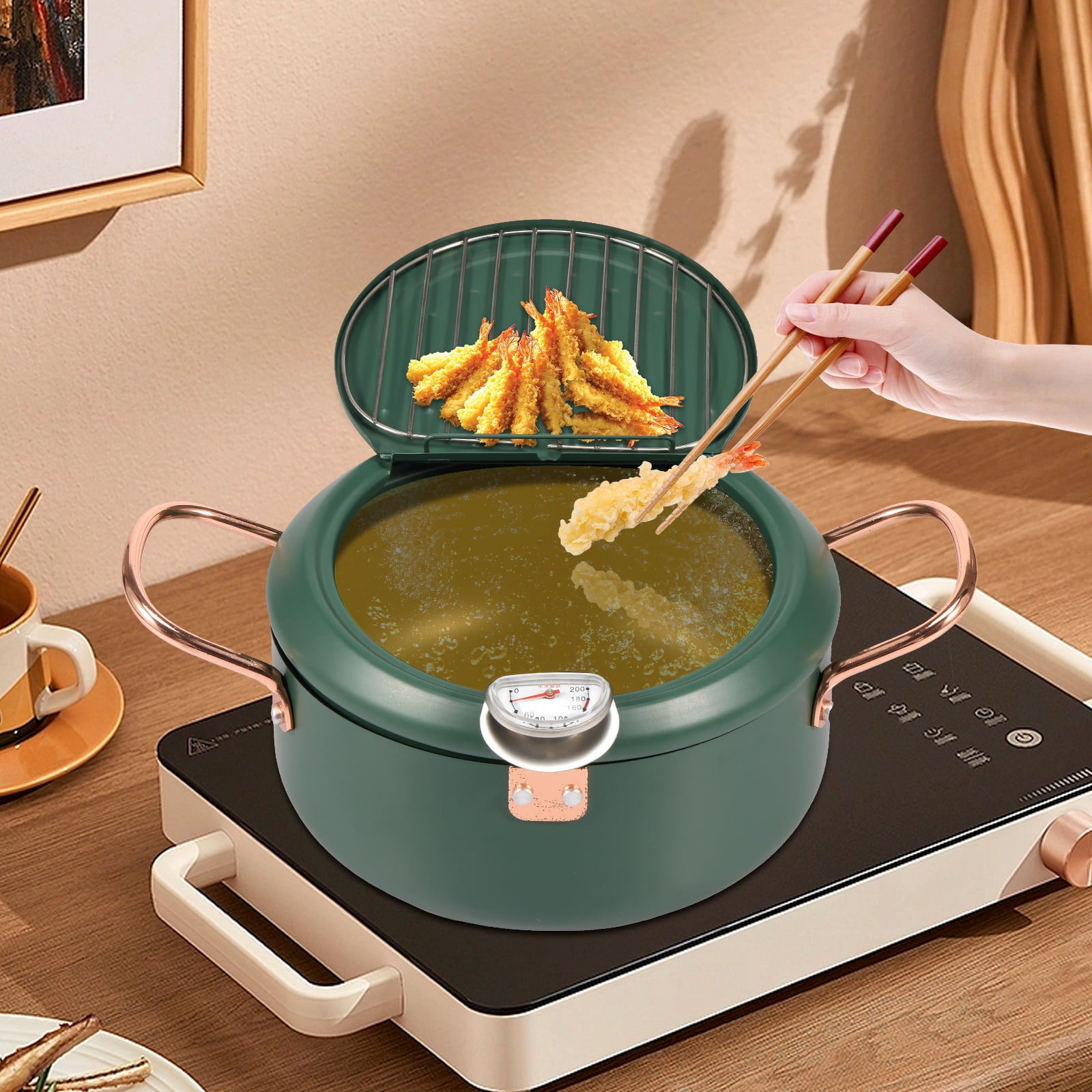 Deep Fryer Pot Carbon Steel Tempura Deep Fryer with Lid Nonstick Frying ...