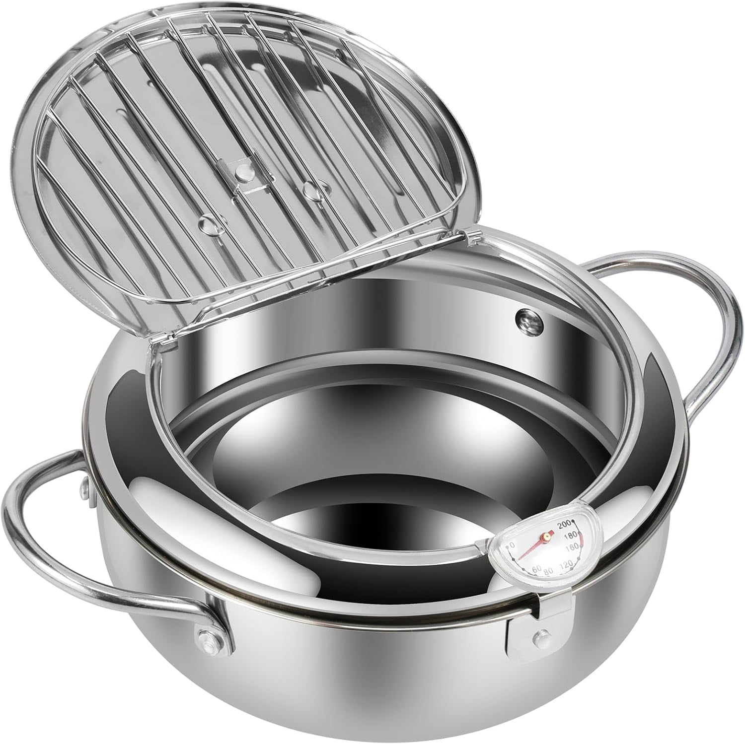Deep Fryer Pot, Japanese Style Tempura Frying Pot with Lid, 4.4QT 304 ...