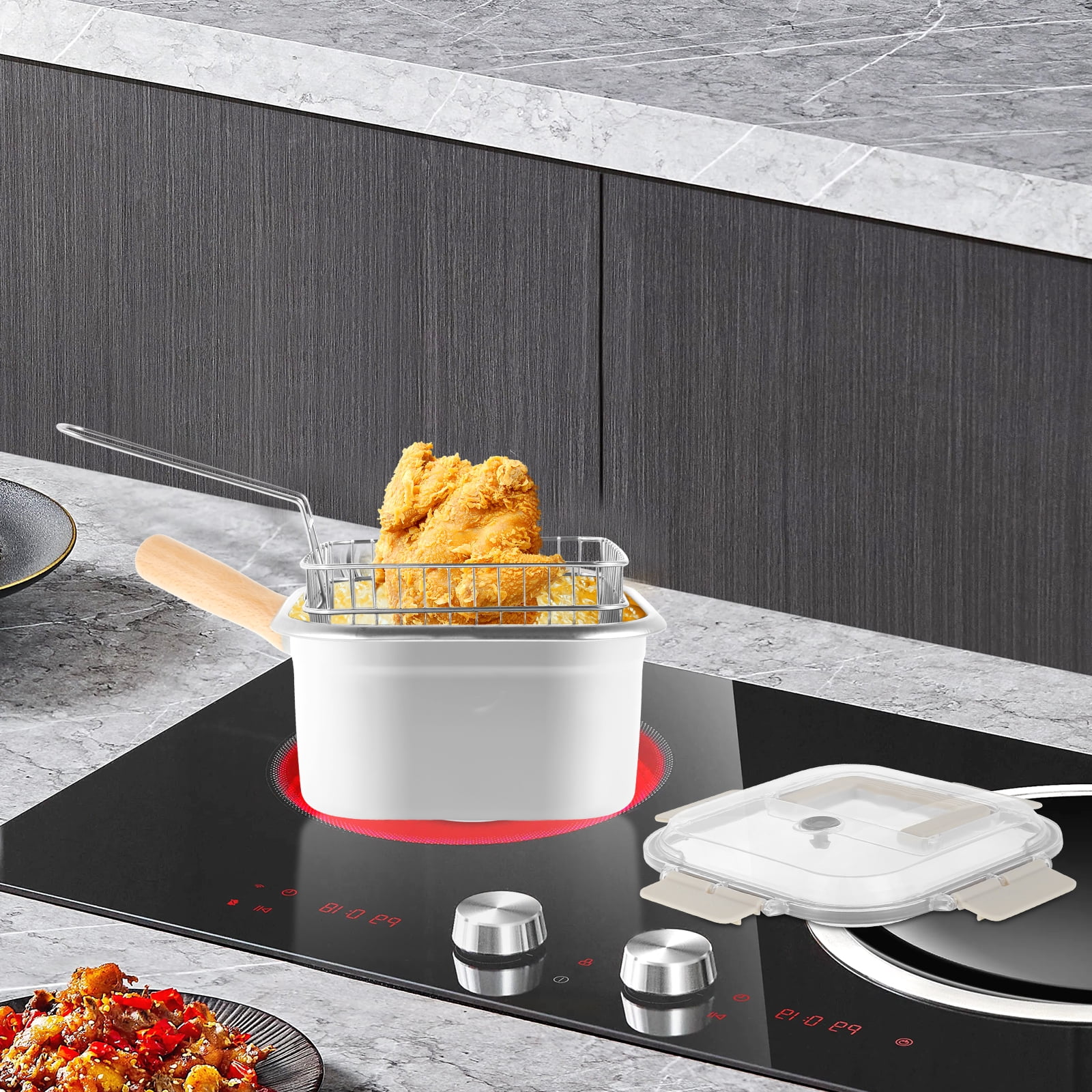 Deep Fryer Pot Stainless Steel Frying Pan with Basket and Handle ...