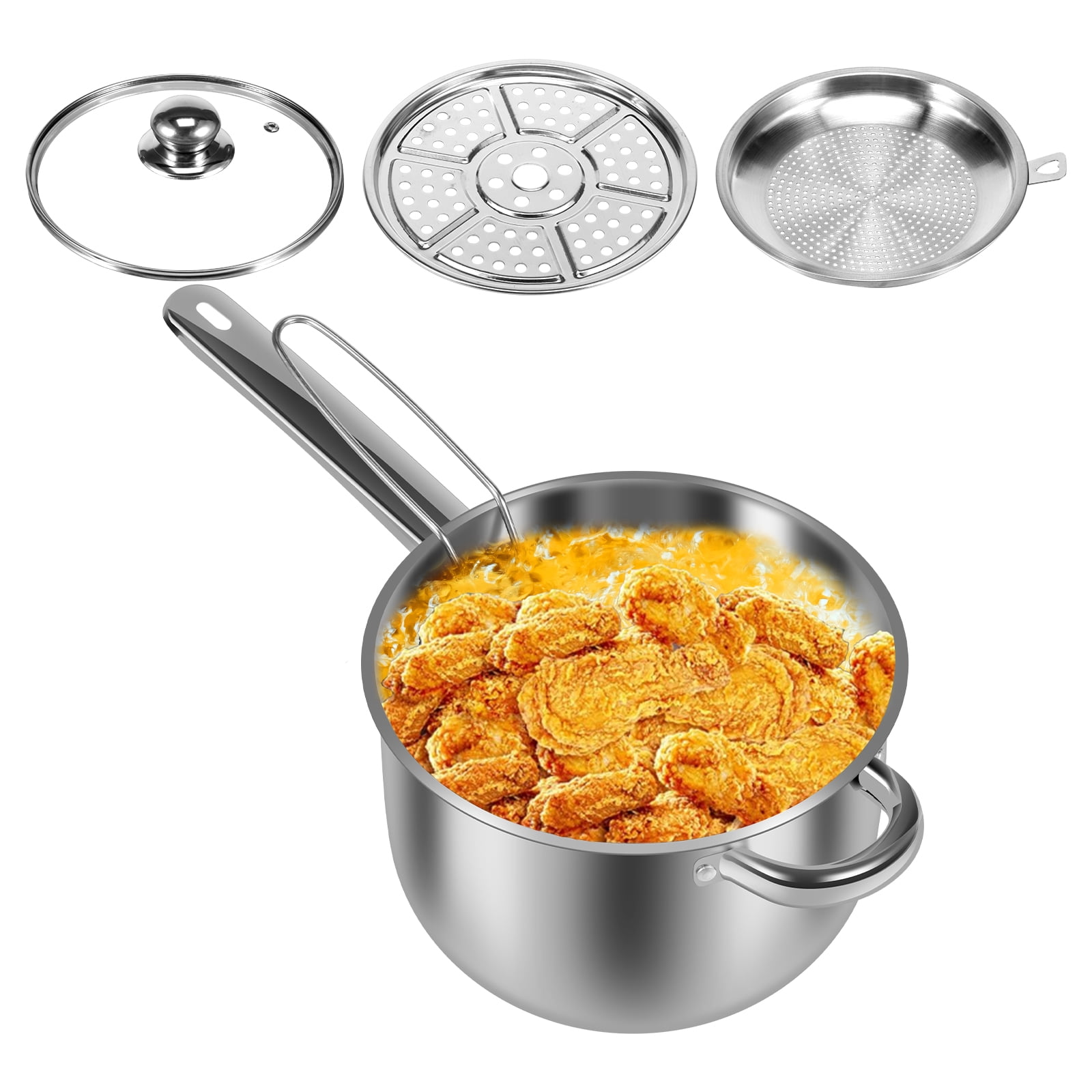 Deep Fryer Pot Stainless Steel Frying Pot with Basket Practical Cooking ...