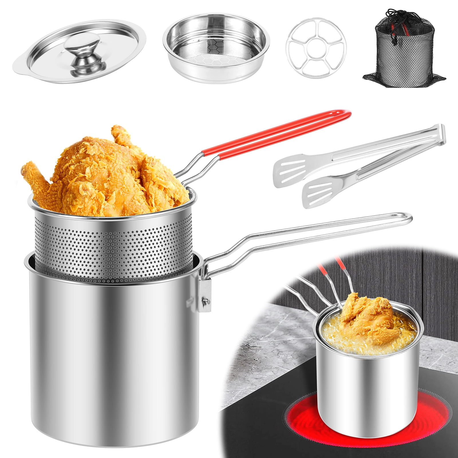 Deep Fryer Pot with Strainer Basket Stainless Steel Deep Frying Pot ...