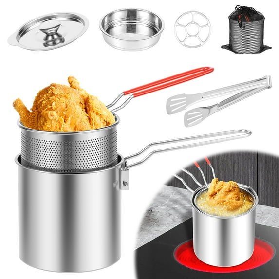 Deep Fryer Pot with Strainer Basket Stainless Steel Deep Frying Pot ...