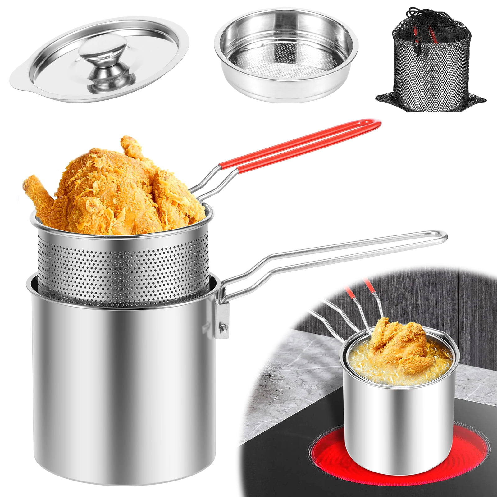 Deep Fryer Pot with Strainer Basket Stainless Steel Deep Frying Pot ...