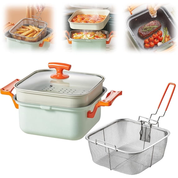 Deep Fryer & Steamer Pot - Nonstick Maifan Stone Coating, Fry, Steam ...