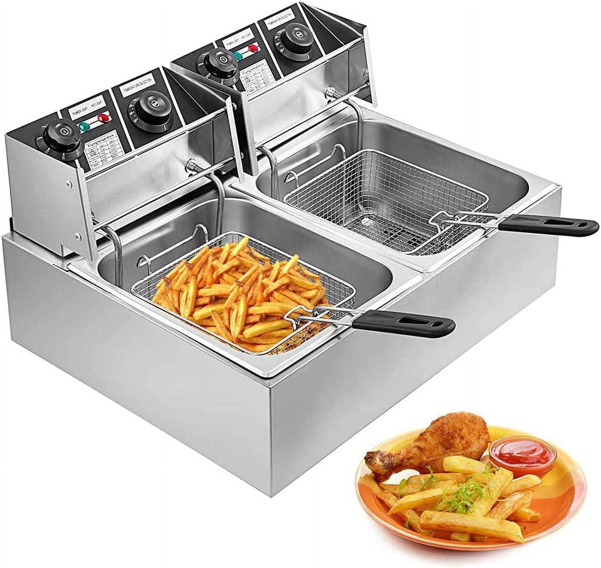 Deep Fryer w/ 2 Baskets & Lids, 2x6L Stainless Steel Large Capacity ...