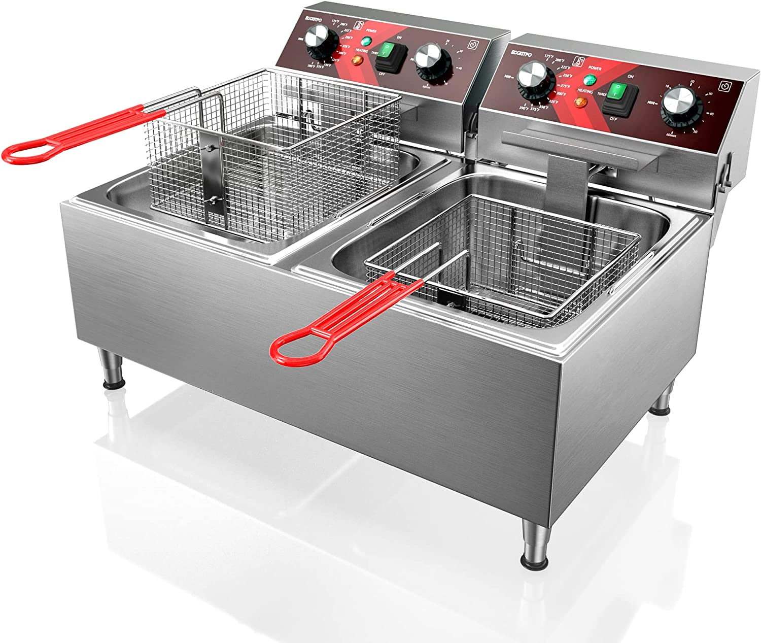Deep Fryers Stainless Steel Commercial Deep fryer with Timer Dual Tank ...
