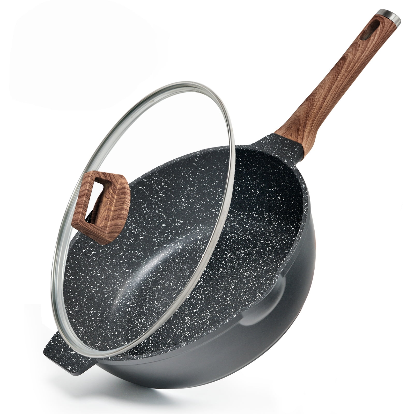 Deep Frying Pan Non stick with Lid, Clatine Nonstick Deep Skillet with ...