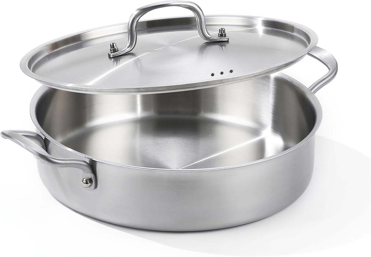Deep Frying Pan With Lid, 6 Quart Tri-Ply Stainless Steel Saute Pan ...
