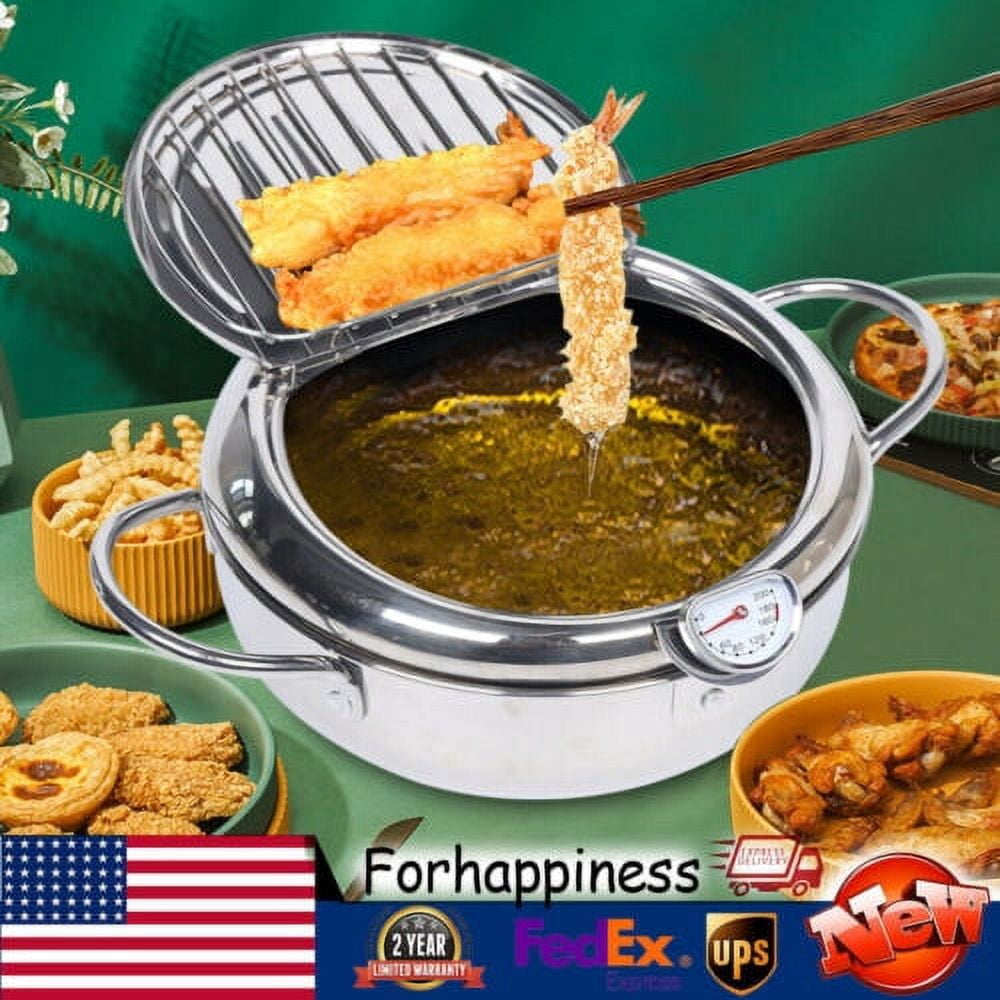 Deep Frying Pot Japanese Tempura Fryer Pan Stainless with Temperature ...