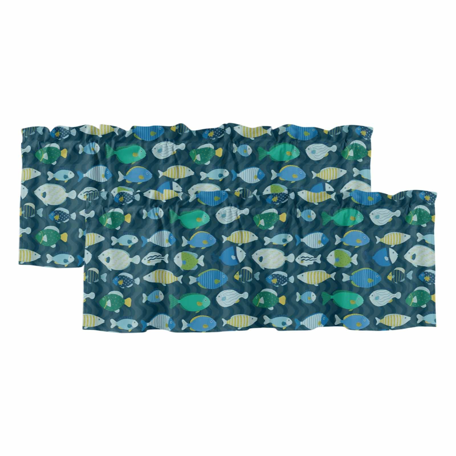 Deep Green Fishes Valances for Windows, Decorative Rod Pocket Window ...