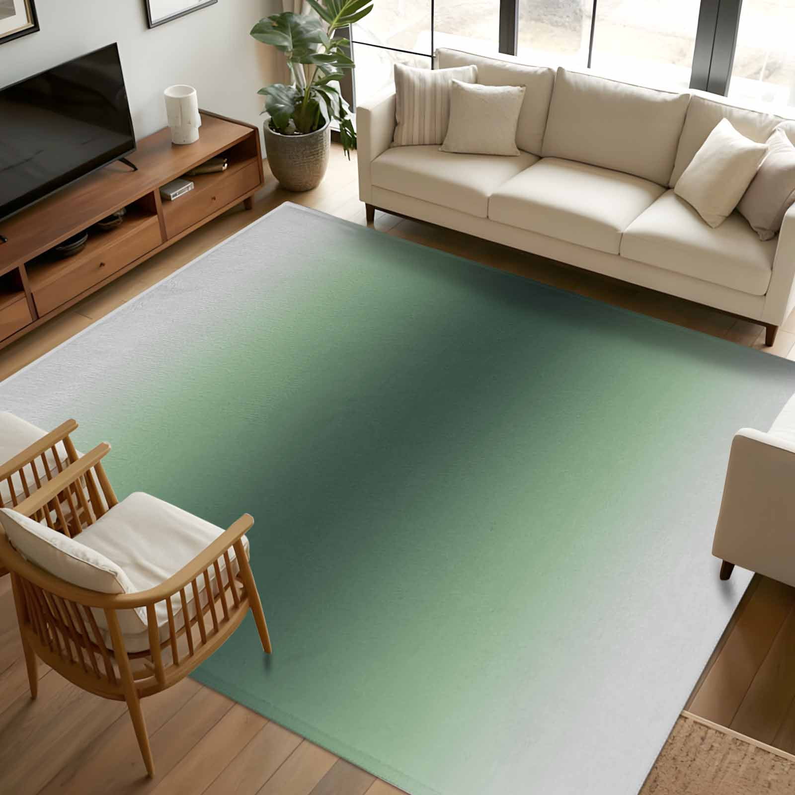 Deep Green Grey Ombre 8x10 Area Rugs, Modern Abstract Art Gradient Non ...