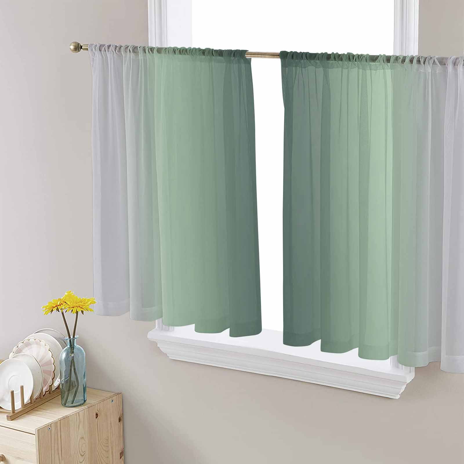Deep Green Grey Ombre Semi Sheer Window Curtains 54 Inches Long, Modern ...
