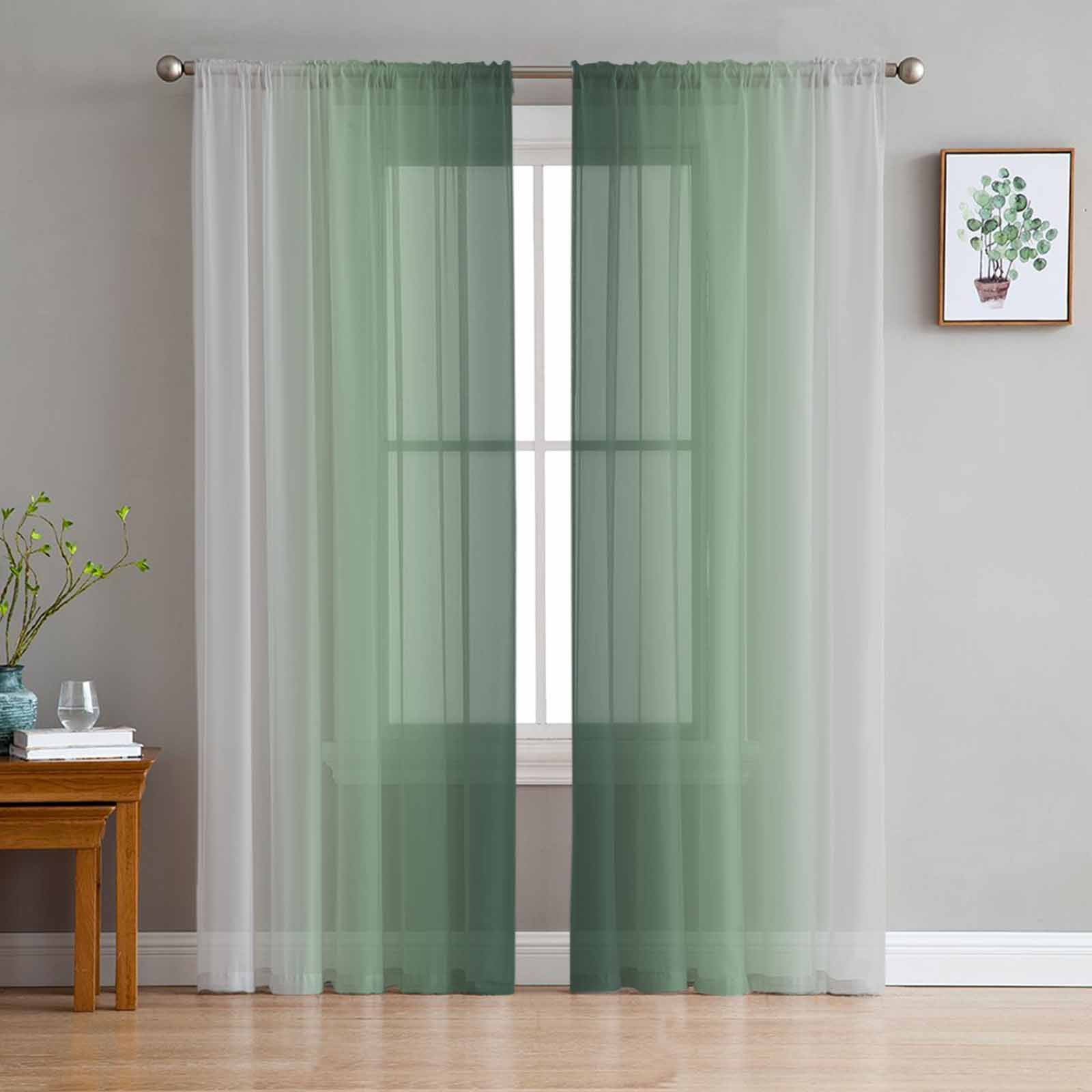 Deep Green Grey Ombre Semi Sheer Window Curtains 72 Inches Long, Modern ...