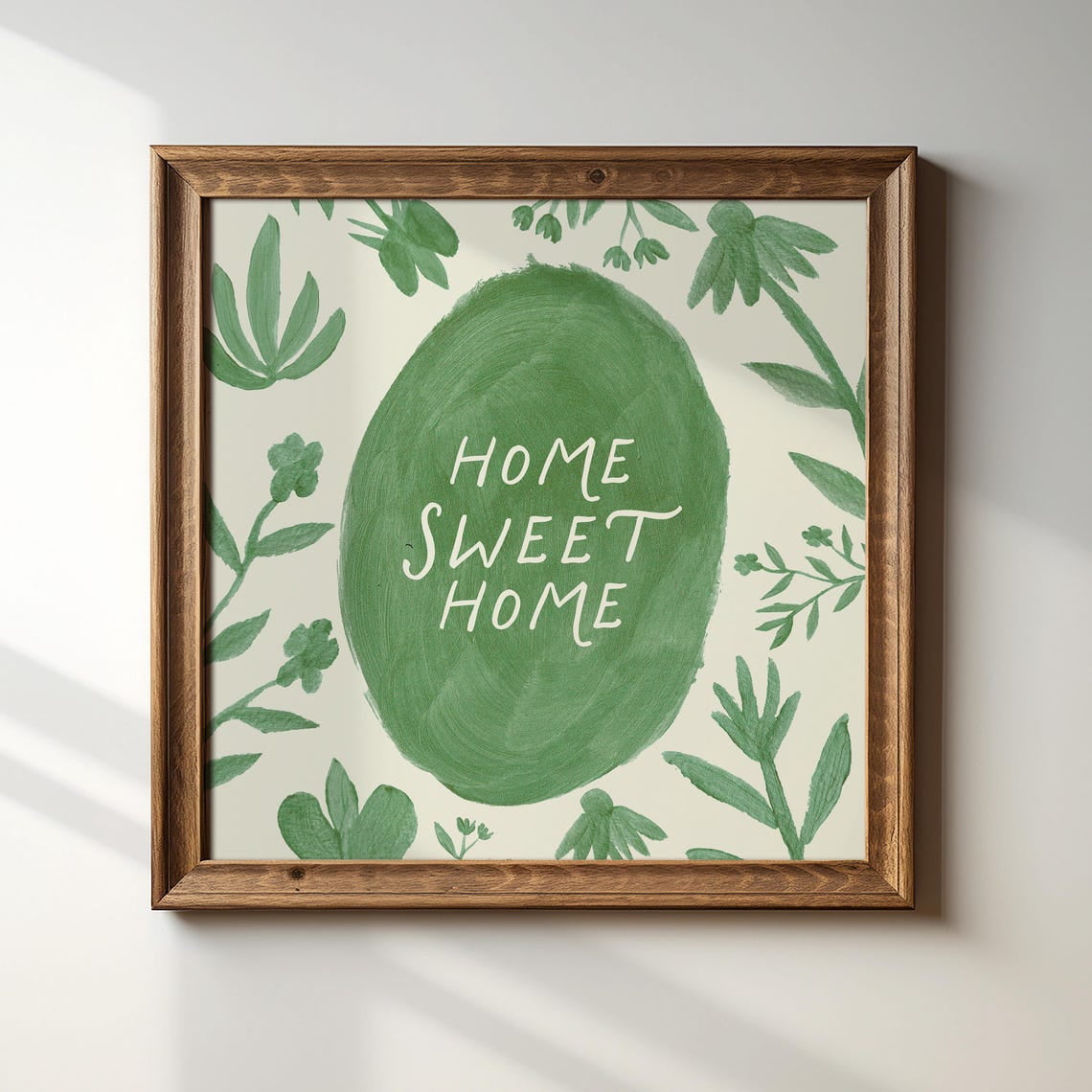 Deep Green Home Sweet Home Square Illustration Print, Art Print, Trendy ...