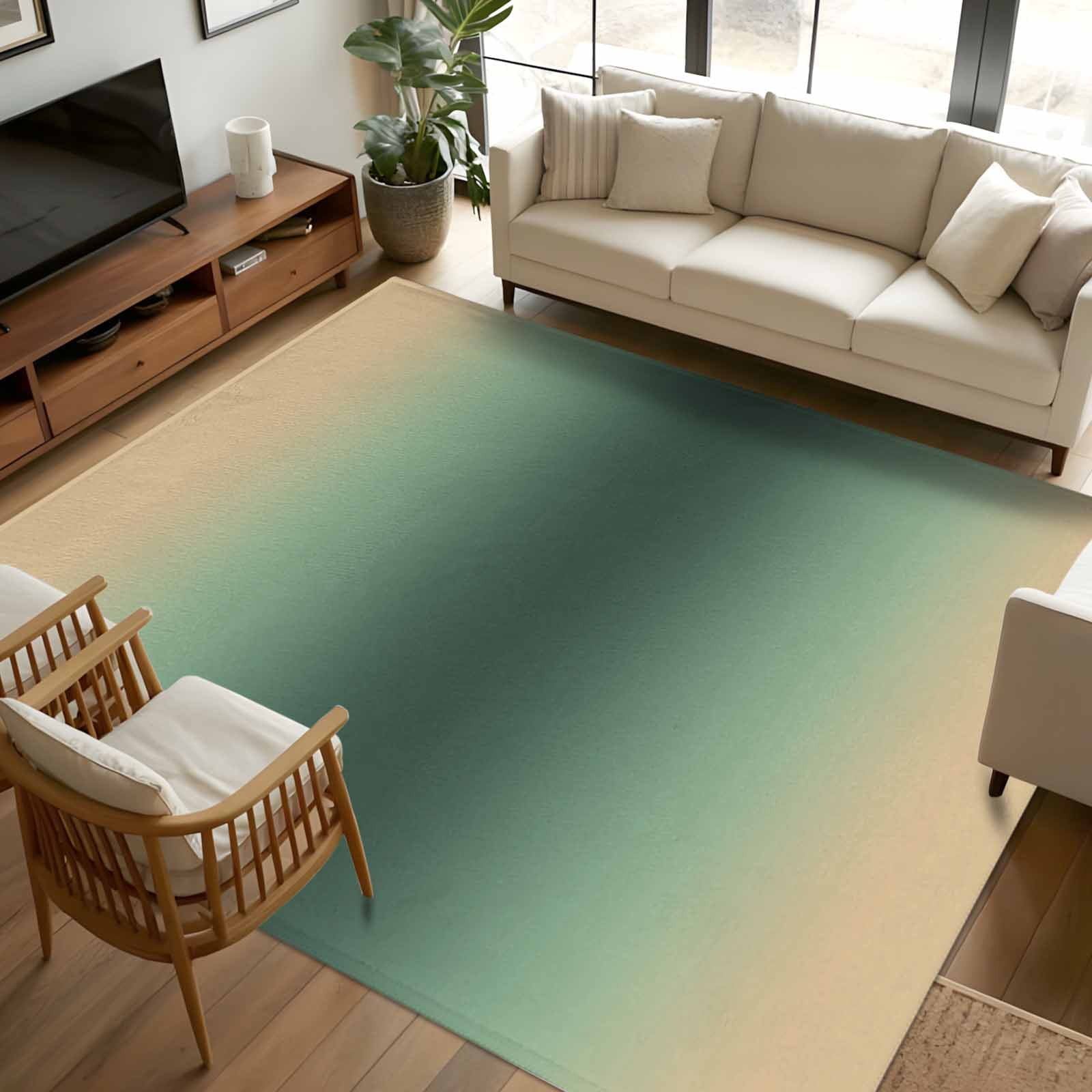 Deep Green Khaki Ombre 5x7 Area Rugs, Modern Abstract Art Gradient Non ...