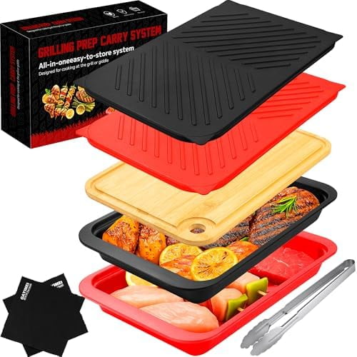 Deep Grill Carry System with Lids, Cutting Board, Tong, Gift Ready BBQ ...