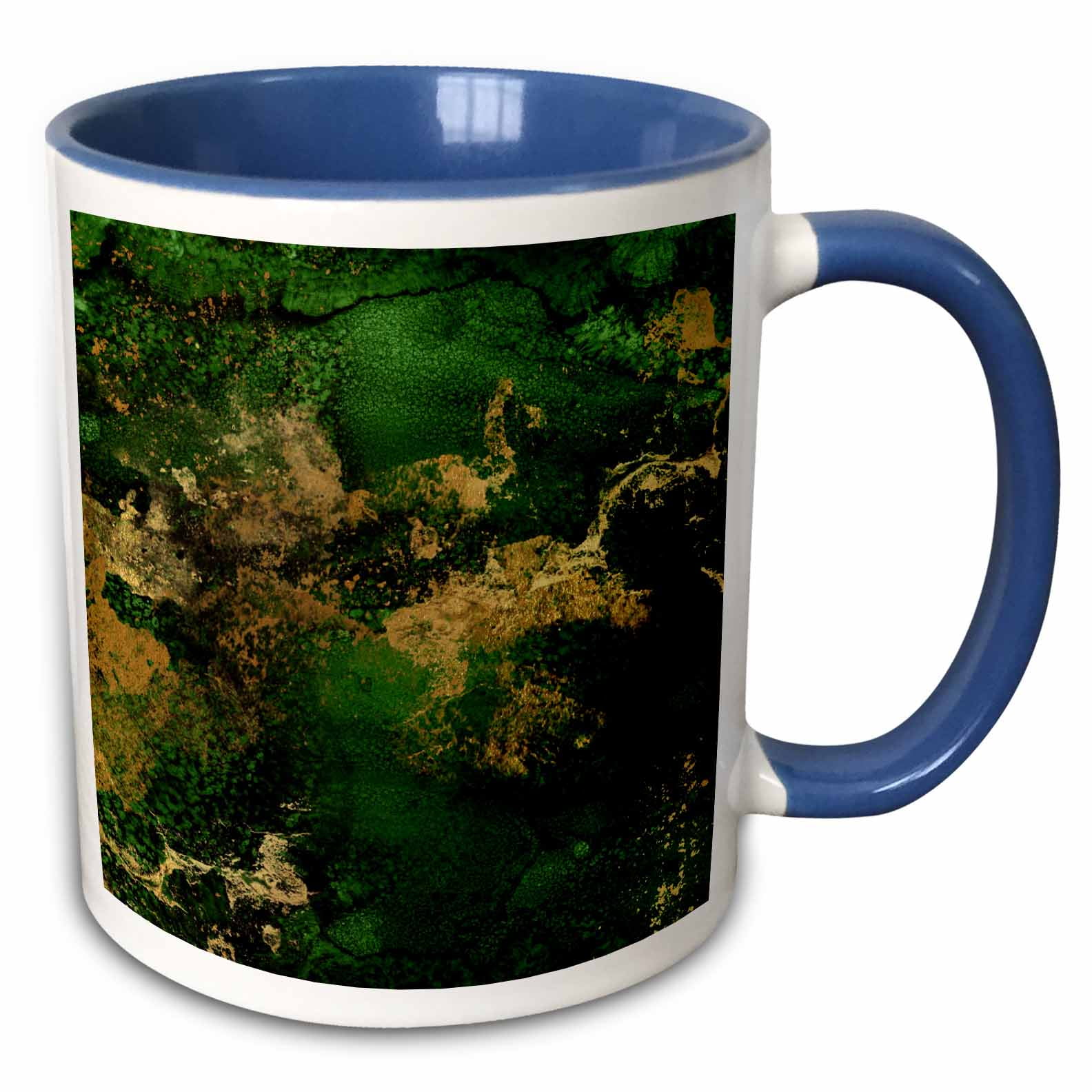 Deep Jewel Green Watercolor Abstract With Faux Gold Touches, 11oz Two ...