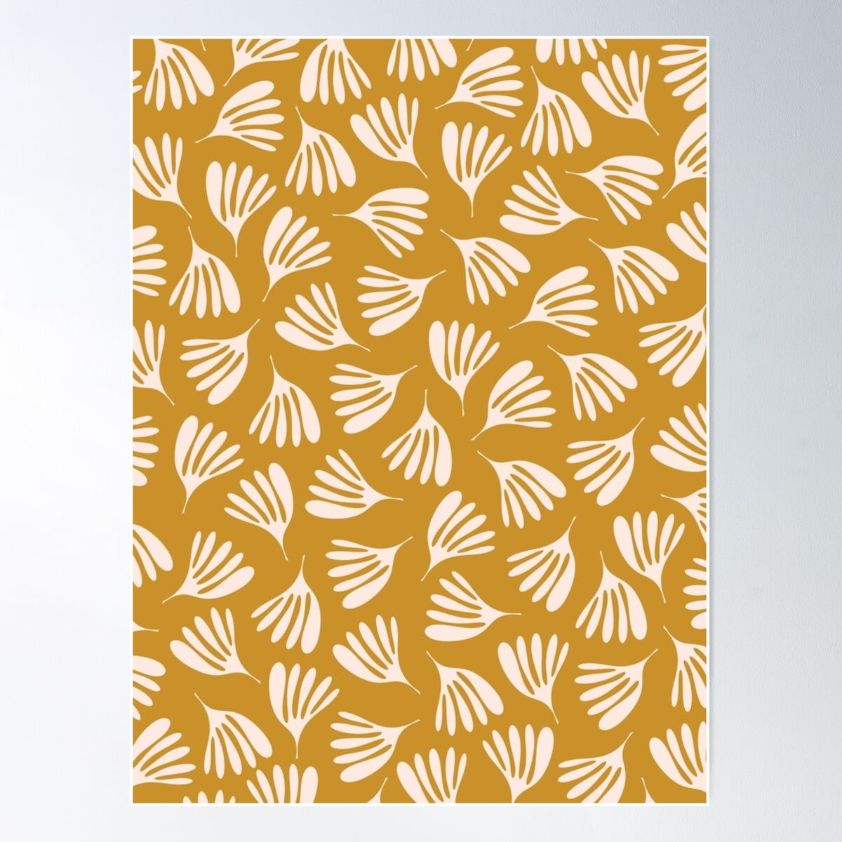 Deep Mustard And Pale Blush Wispy Leaves Modern Pattern Poster Wall Art ...