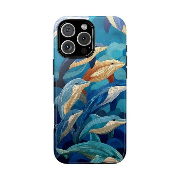 Deep Ocean Blue Dolphin Mosaic Art Graphic Case for iPhone 11,12,13,14 ...