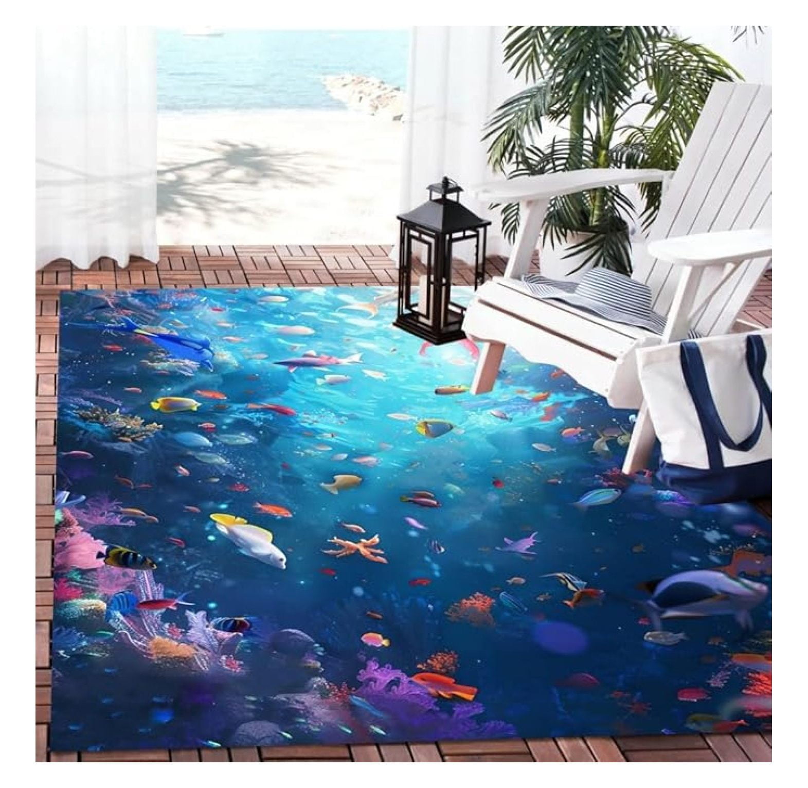 Deep Ocean Coastal Theme Colorful Fishes and Coral Print Waterproof 2x3 ...