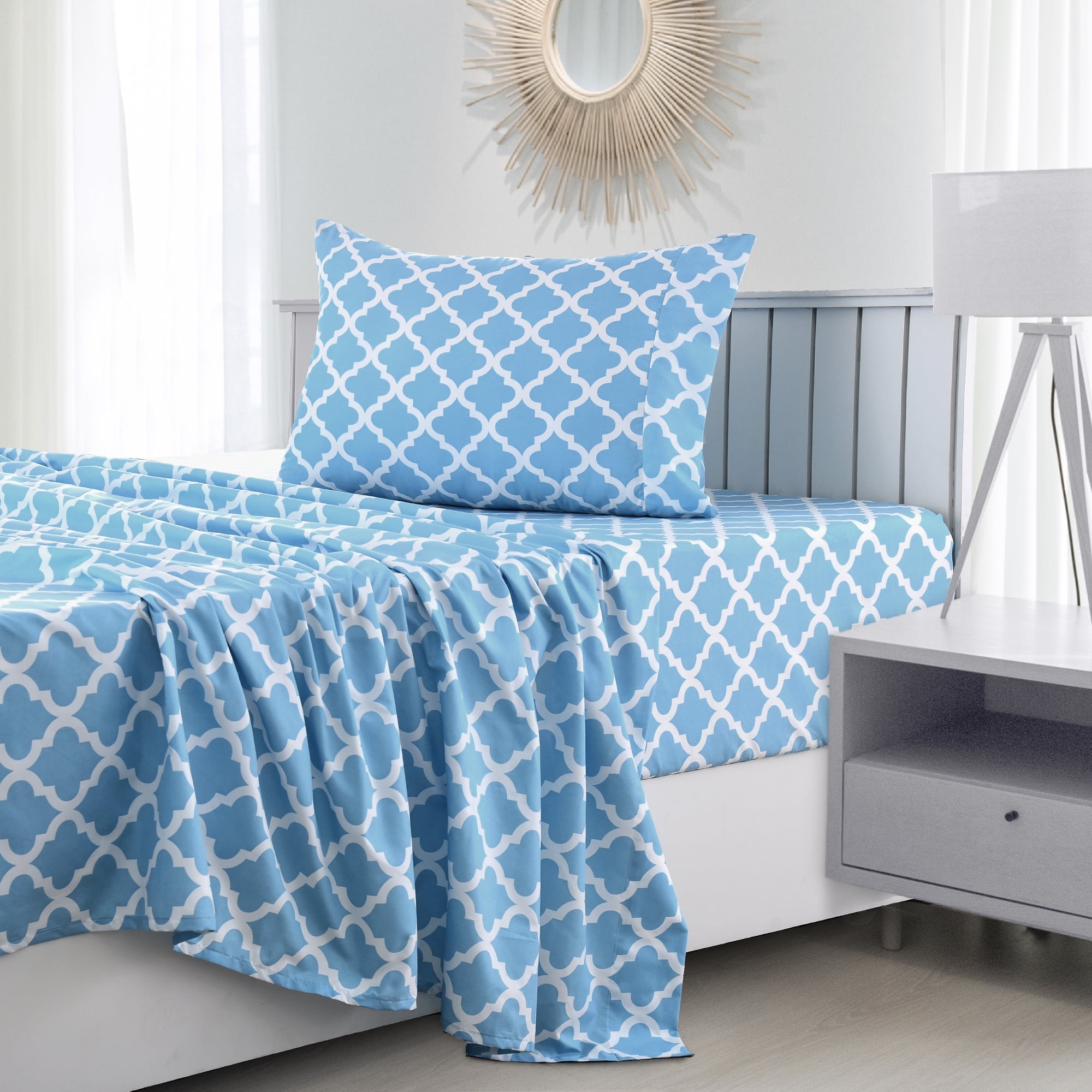 Luxurious Soft Deep Pocket Quatrefoil Print Microfiber Twin Sheet Set ...